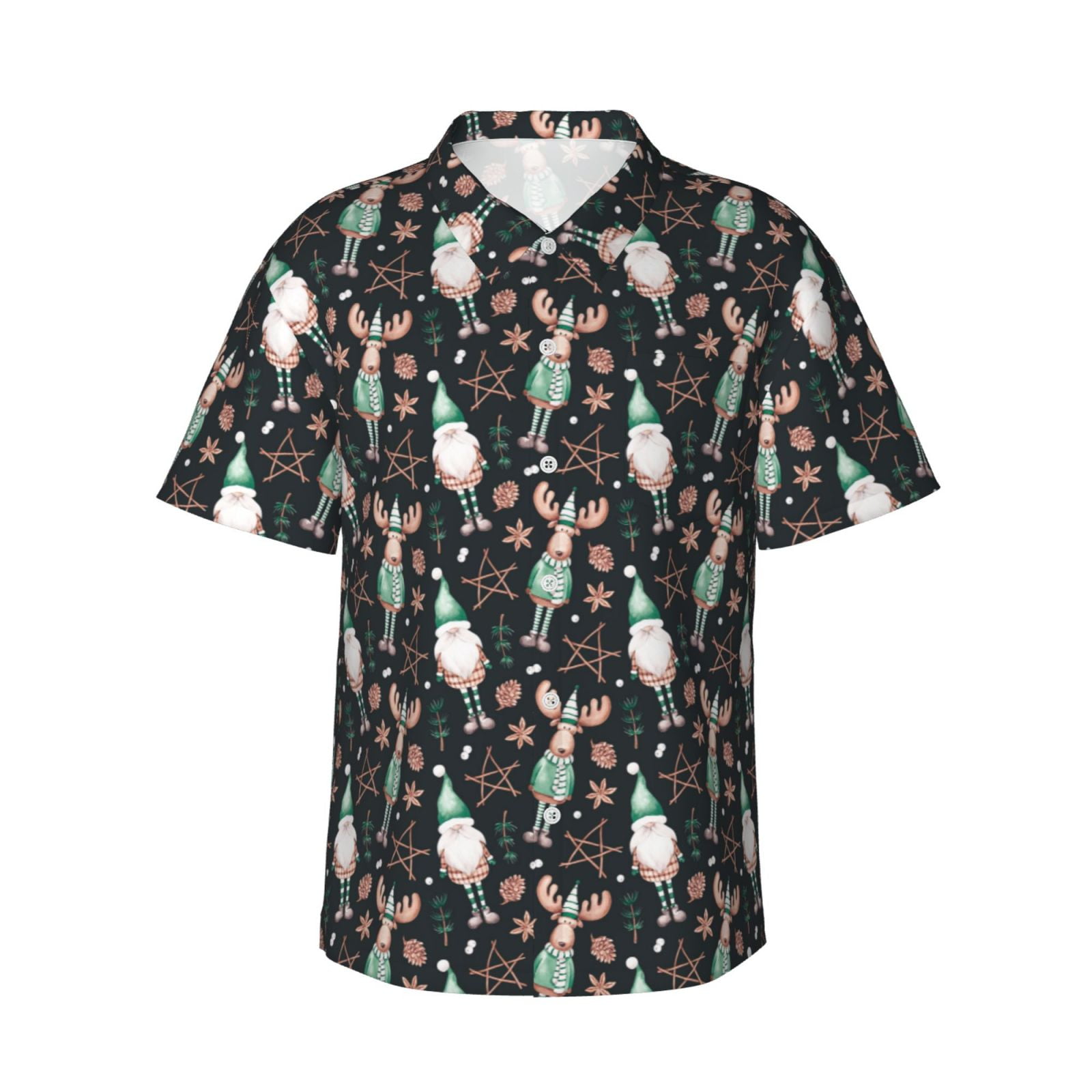 Logiee Christmas cute deer old man Print Mens Hawaiian Shirts,Loose-Fit ...