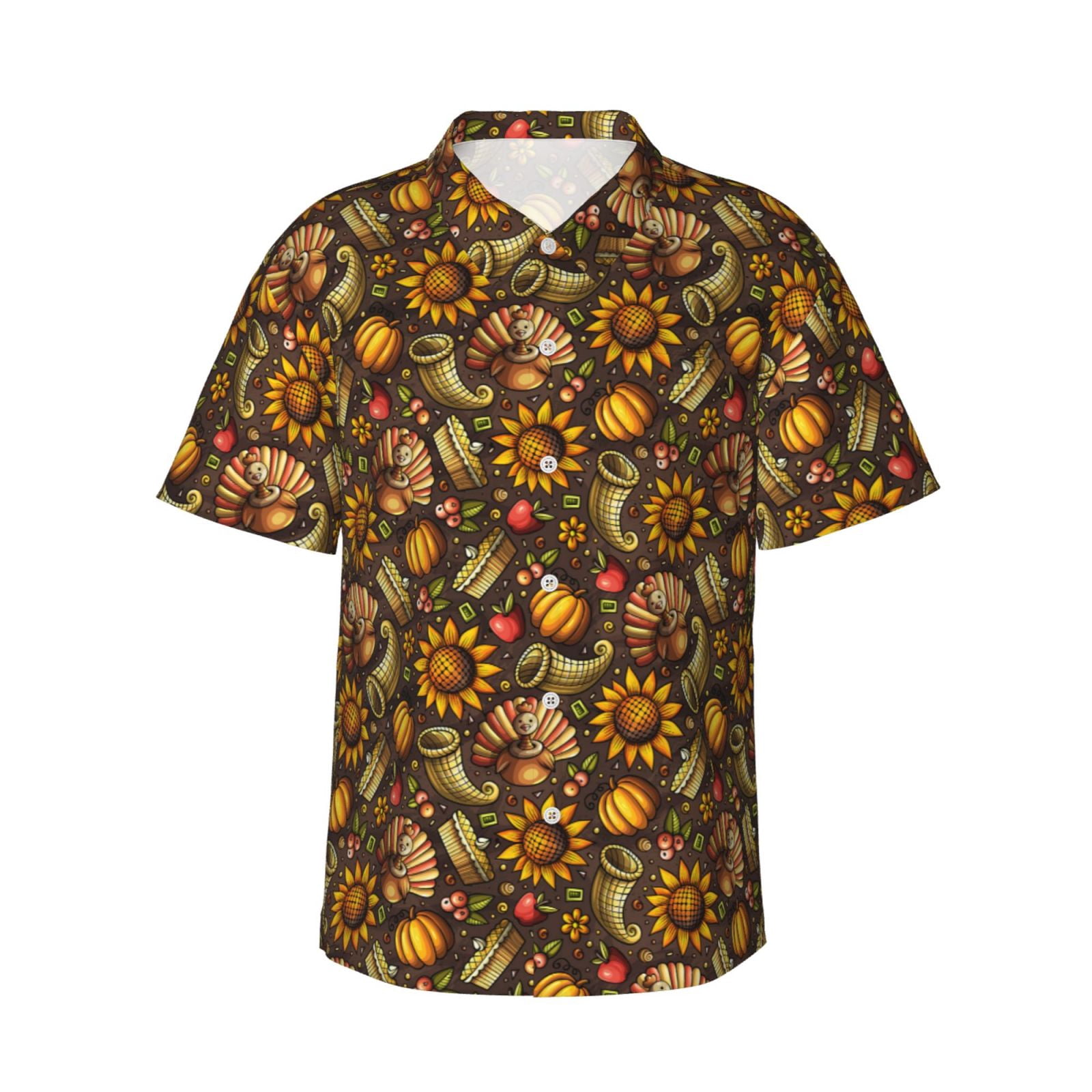 Logiee Chrysanthemum turkey Print Mens Hawaiian Shirts,Loose-Fit Short ...