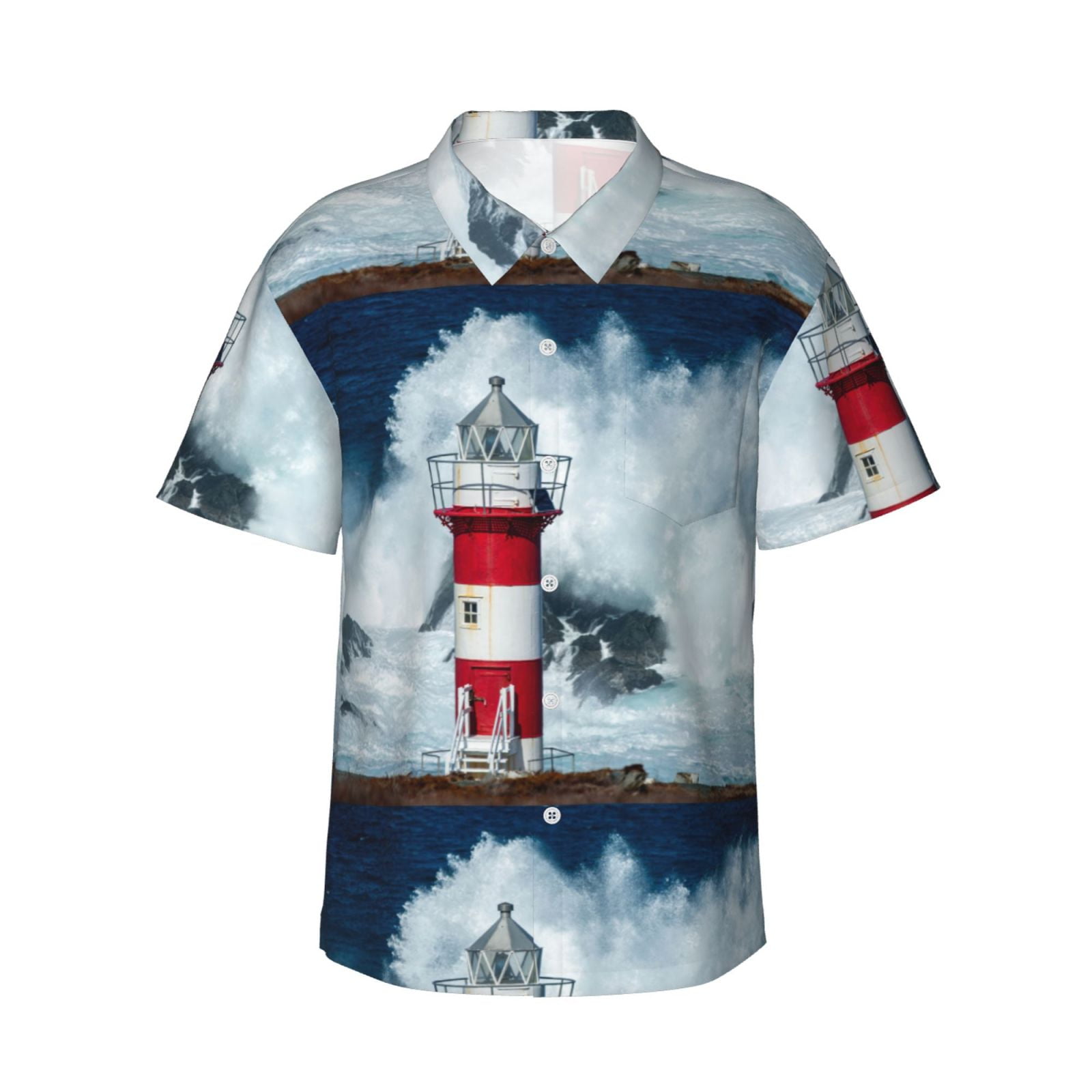 Logiee Circular Lighthouse Print Mens Hawaiian Shirts,Loose-Fit Short ...