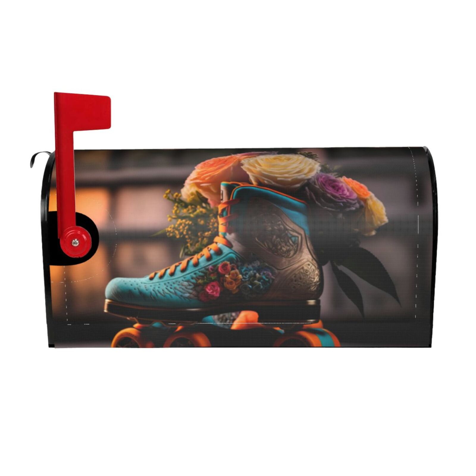 Logiee Classic Floral Blue Skate Shoes Print Post Letter Box Wrap Decor ...