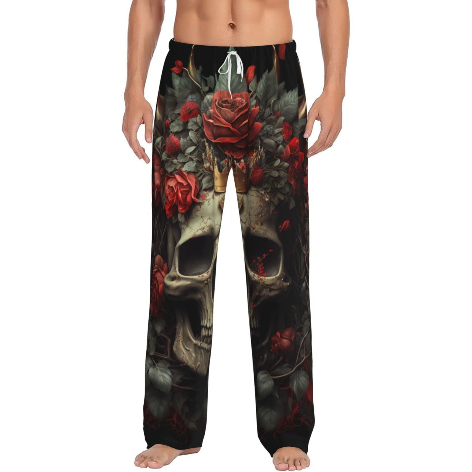 Logiee Classical Rose Crown Skull Print Pajama Pants for Men,Men’s ...