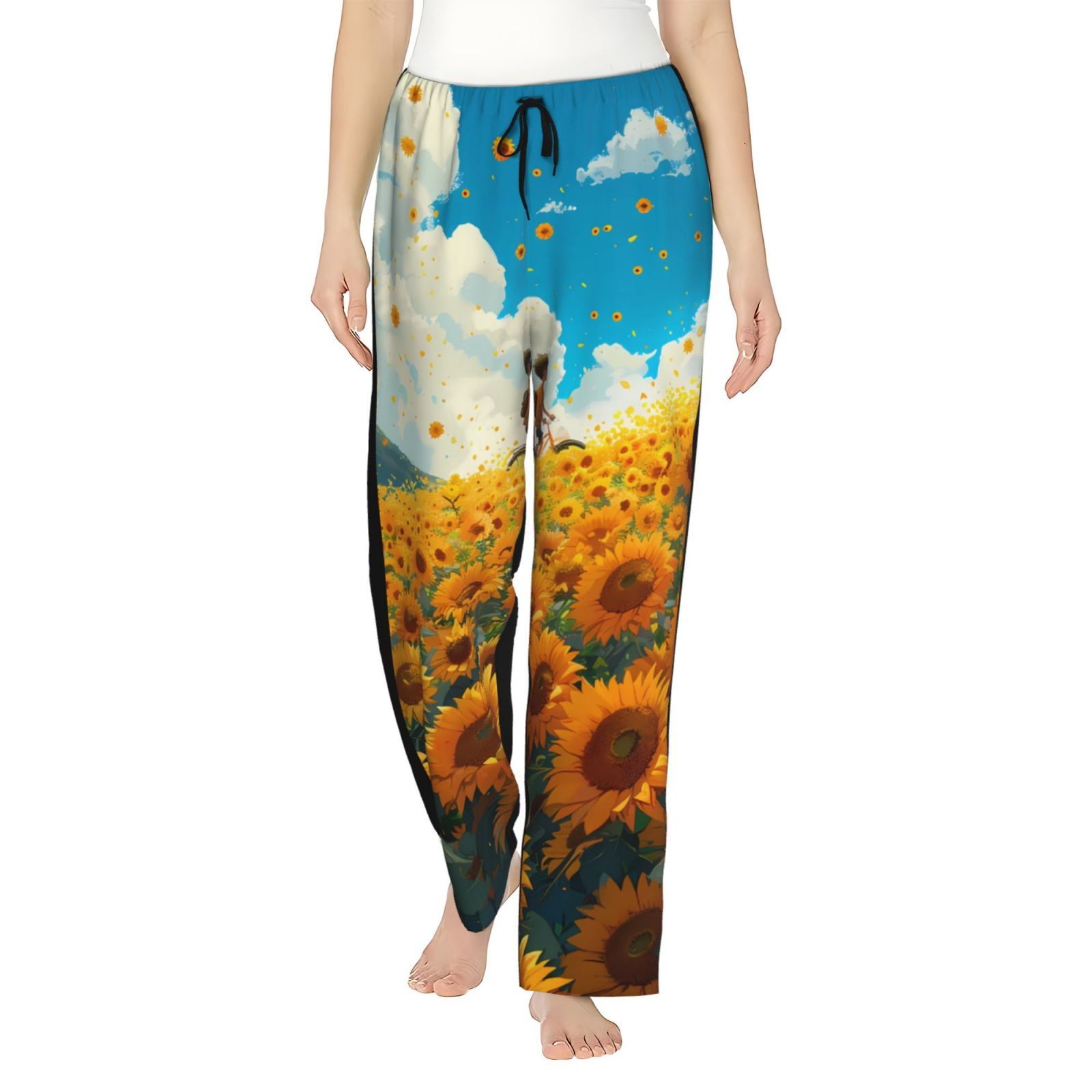 Logiee Clear Sky Sunflower Print Women Pajama Pants,Comfy Pj Bottom ...