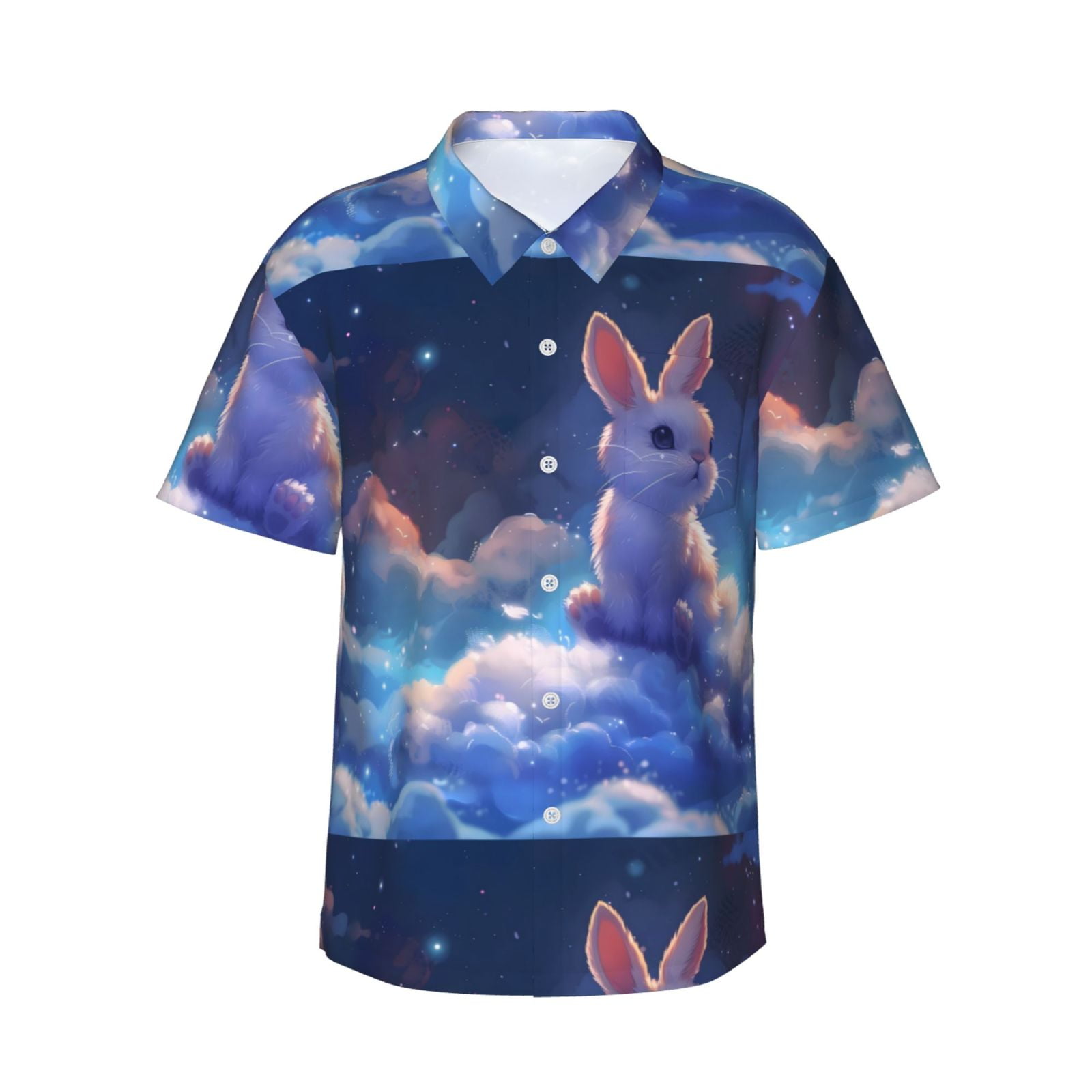 Logiee Cloud Cute Rabbit Print Mens Hawaiian Shirts,Loose-Fit Short ...