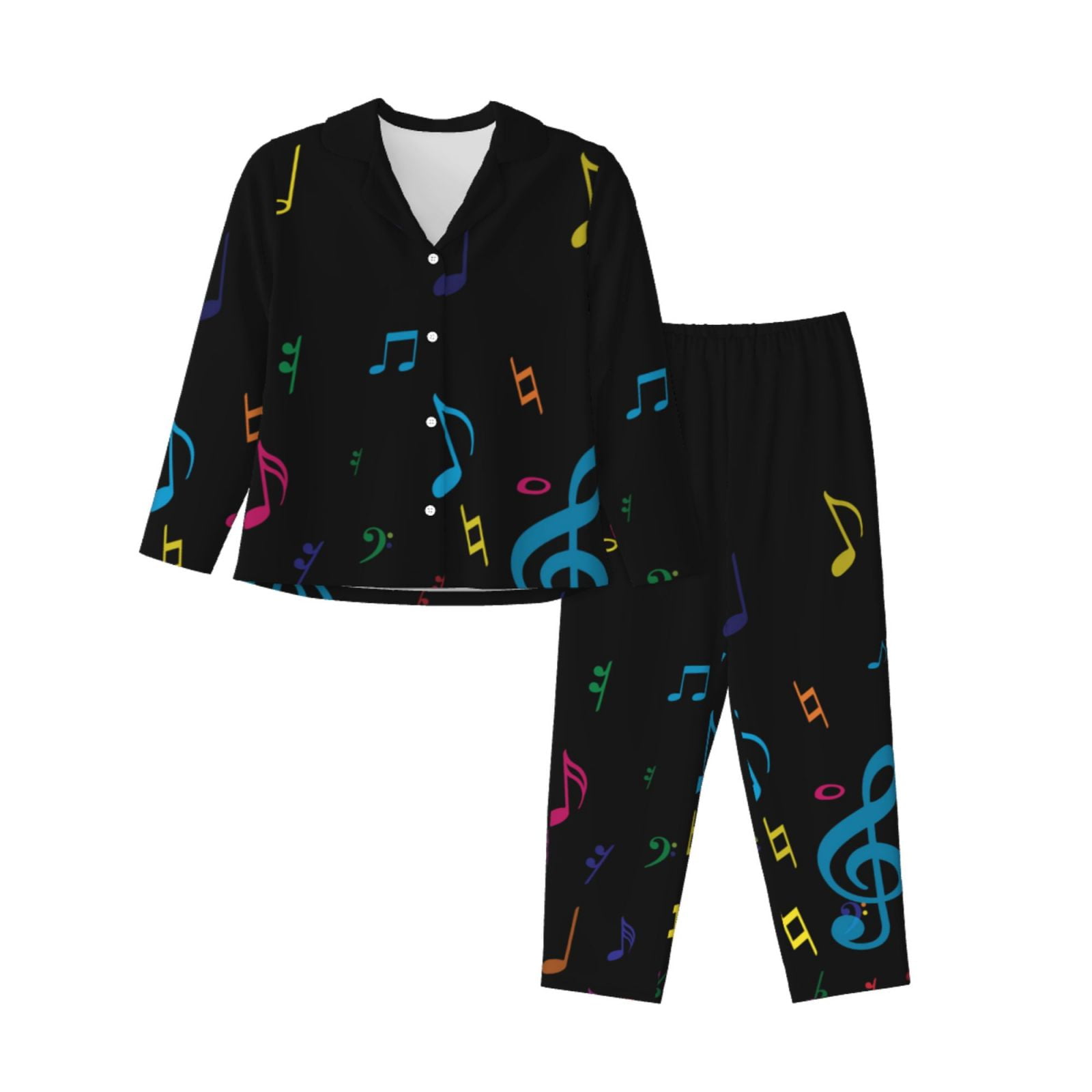 Logiee Color Musical Notes Print Womens Pajamas Set,Long Sleeve ...