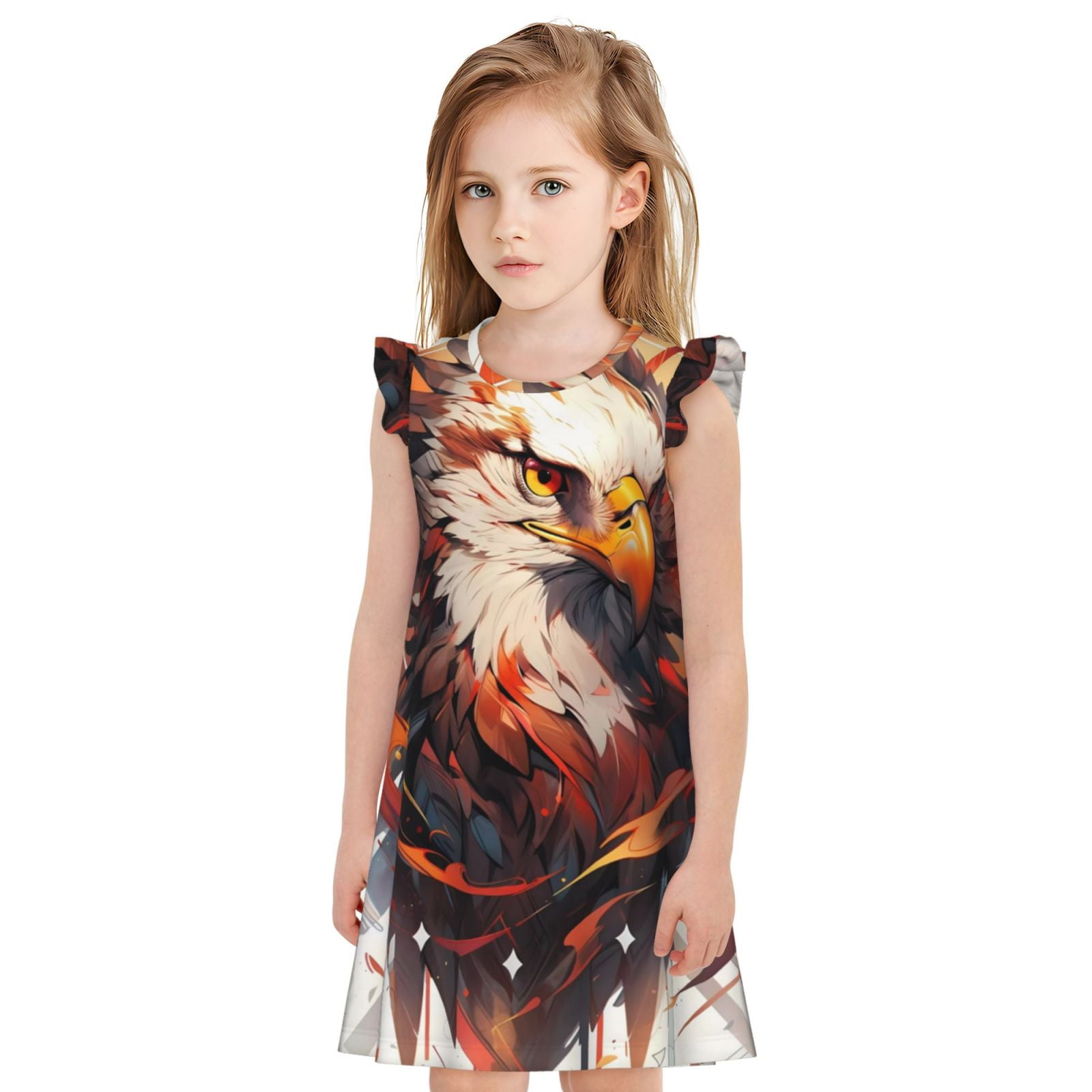 Logiee Colorful Abstract Eagle Print Girls Nightgowns,Casual Dress Flutter,Short Sleeves ...