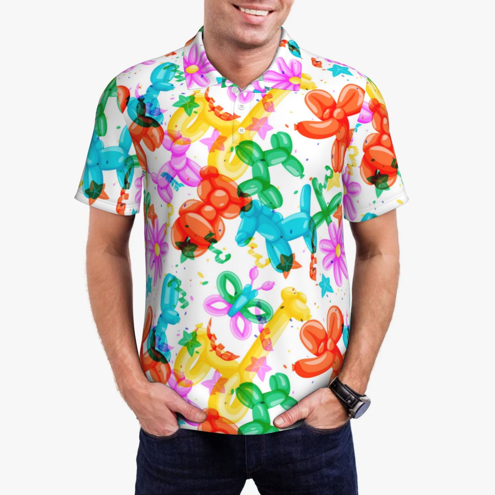 Logiee Colorful Air Balloons Print Mens Polo Shirts,Mens Golf Polo ...