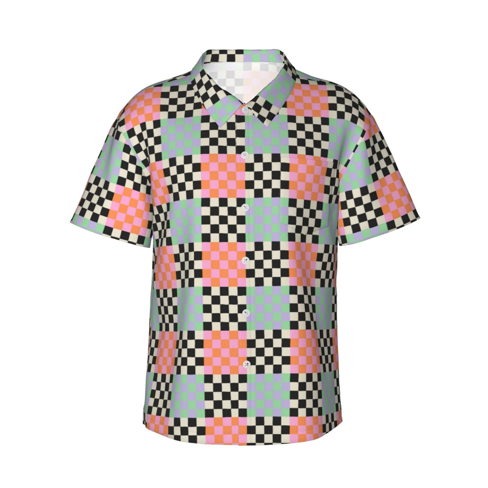 Logiee Colorful Checkered Print Mens Hawaiian Shirts,Loose-Fit Short ...