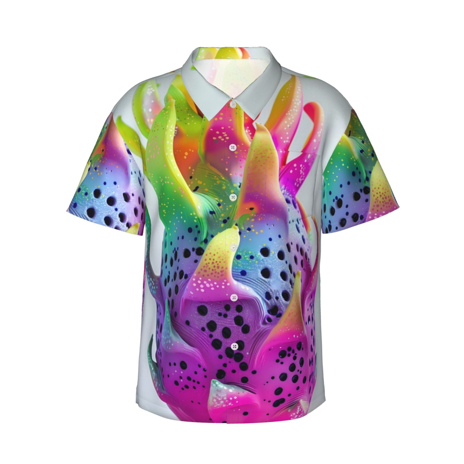 Logiee Colorful Glitter Dagon Fruit Print Mens Hawaiian Shirts,Loose ...