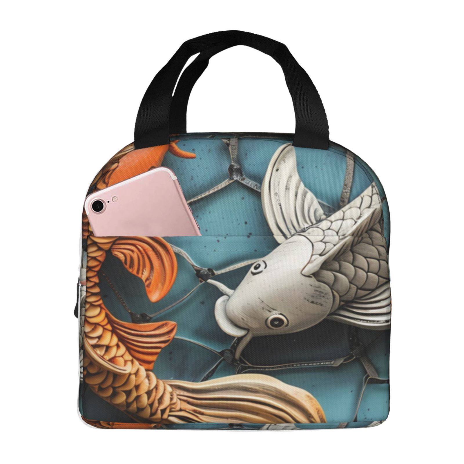 Logiee Colorful Koi Fish Art Print Lunch Bag,Lunch Box for Women Men ...