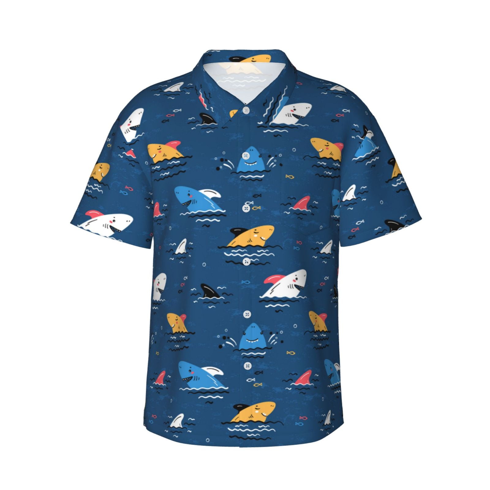 Logiee Colorful Ocean Shark Print Mens Hawaiian Shirts,Loose-Fit Short ...
