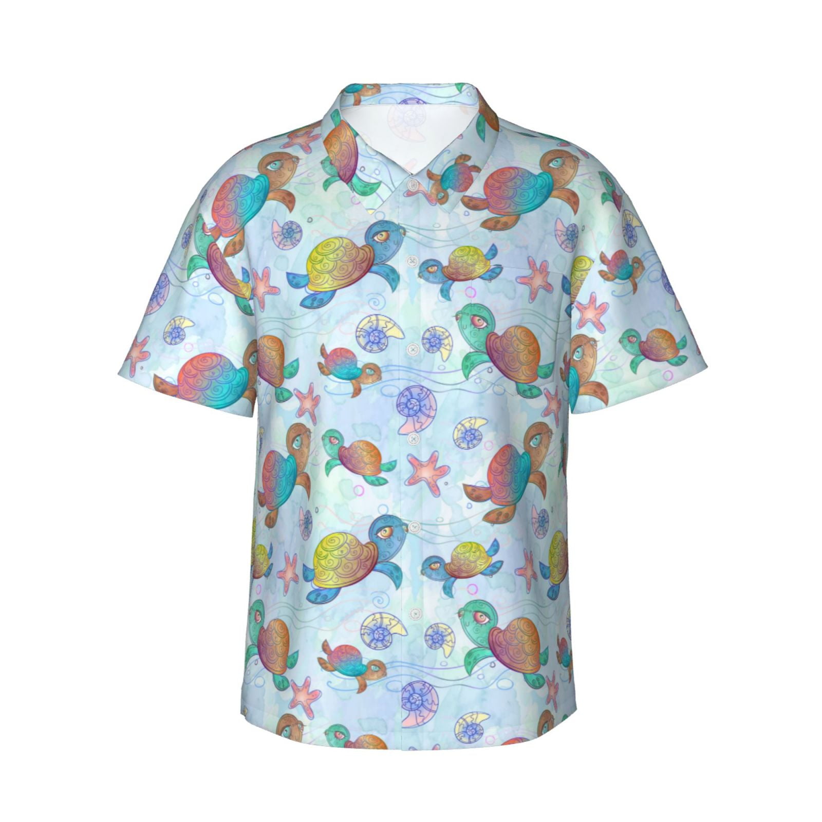 Logiee Colorful Sea Turtle Print Mens Hawaiian Shirts,Loose-Fit Short ...