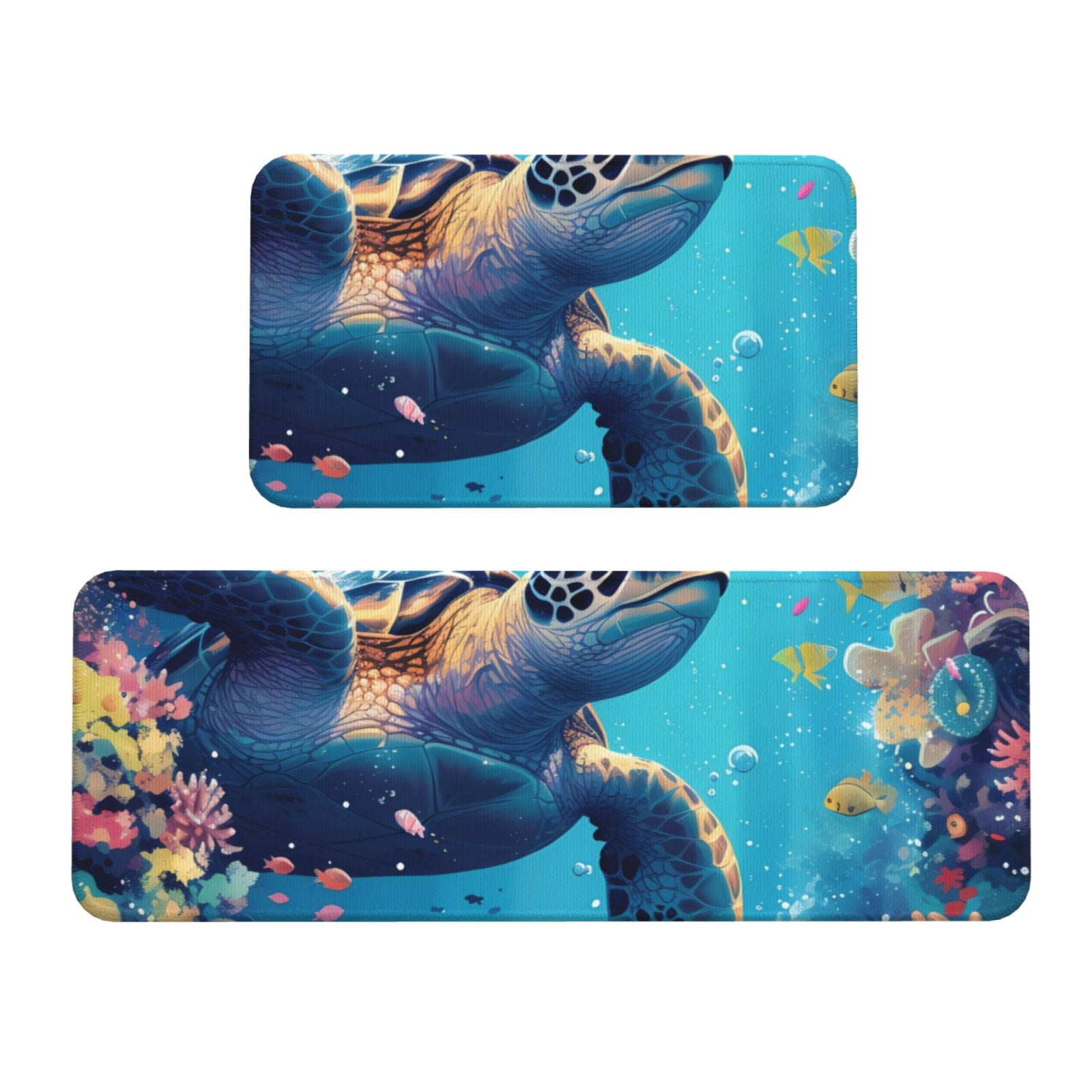 Logiee Colorful Underwater Plant Turtle Print Kitchen Mats for Floor ...