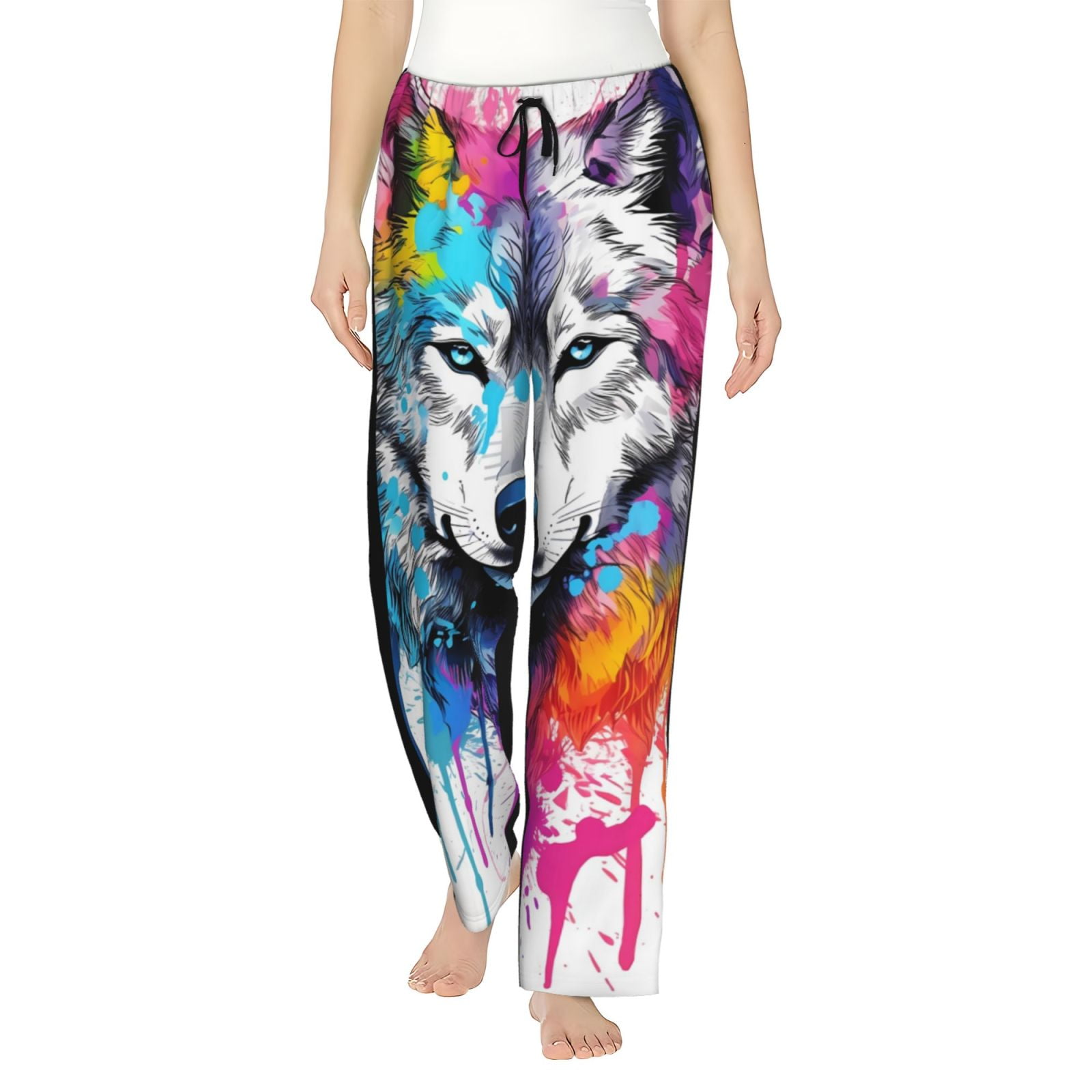Logiee Cool Colorful Wolf Print Women Pajama Pants,Comfy Pj Bottom with ...