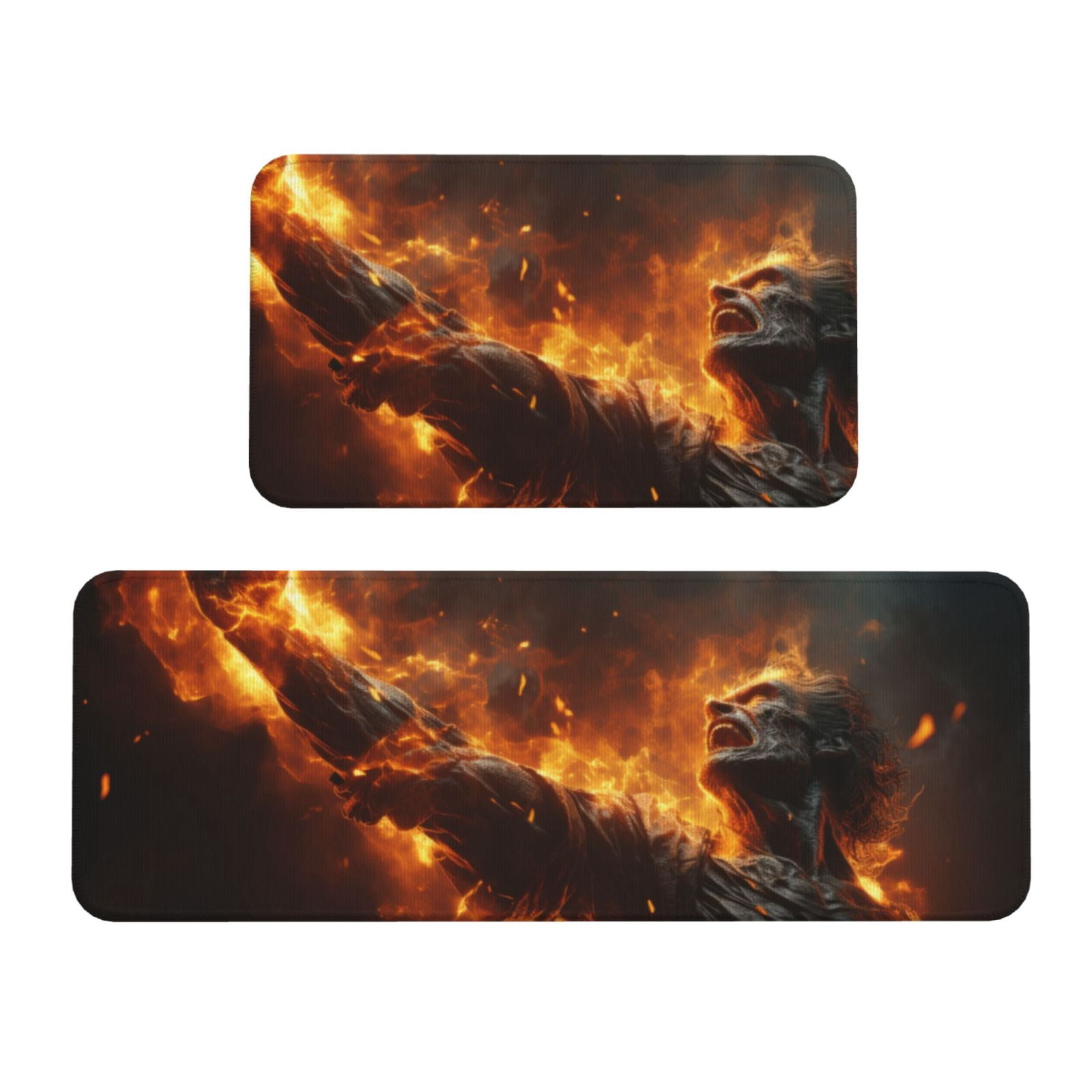 Logiee Cool Fire Man Print Kitchen Mats for Floor Sets of 2,Waterproof ...