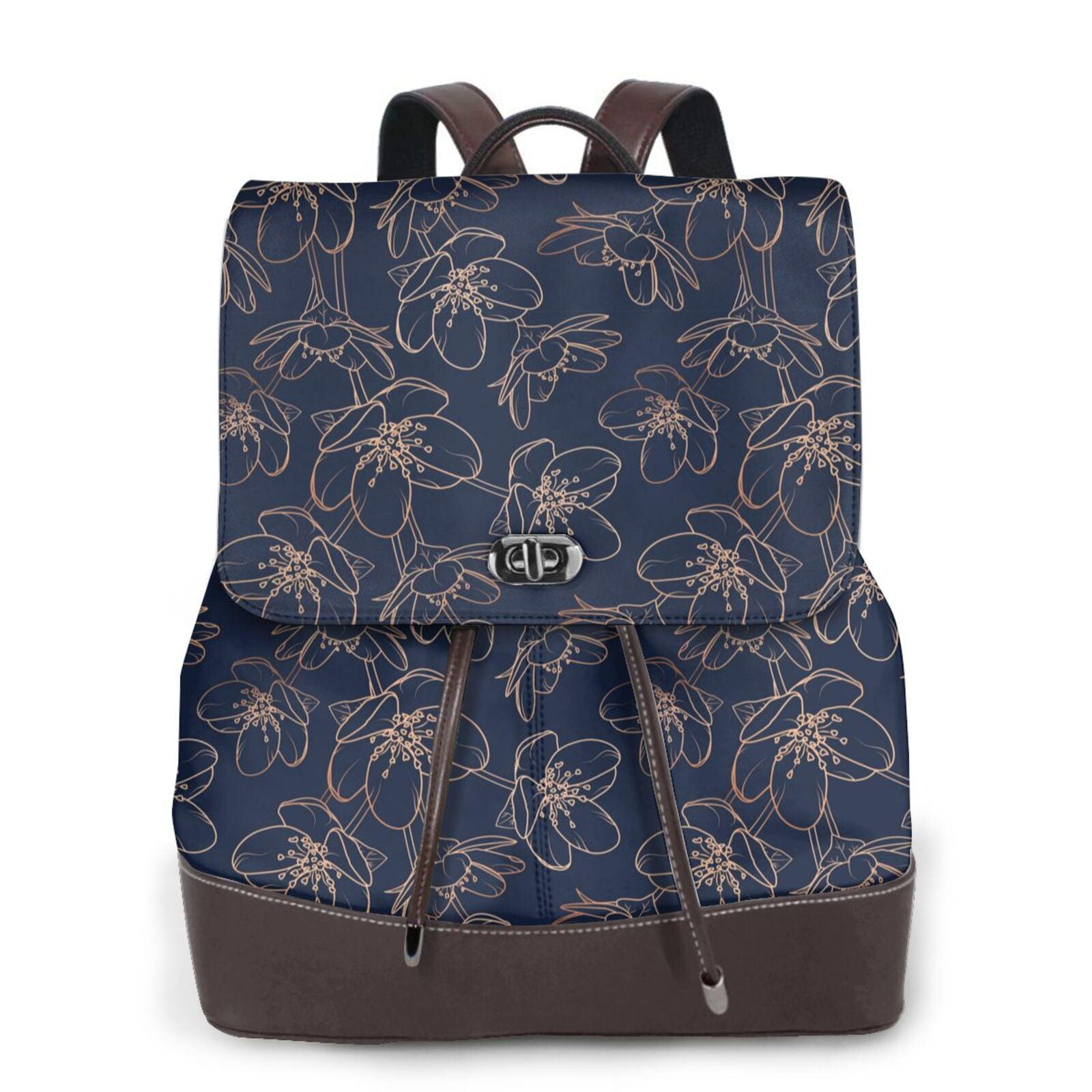 Logiee Copper-Gold Gloss Outline Cherry Print Backpack Purse for Women ...