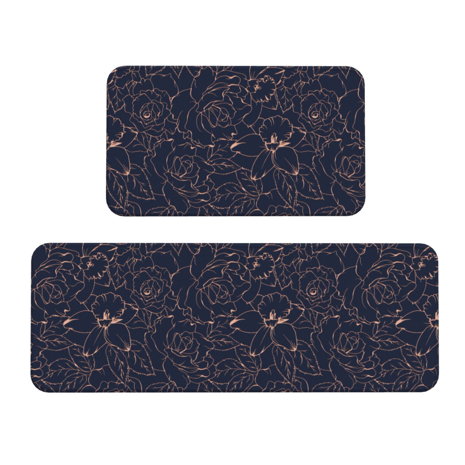 Logiee Copper-Gold Gloss Outline Flower Print Kitchen Mats for Floor ...