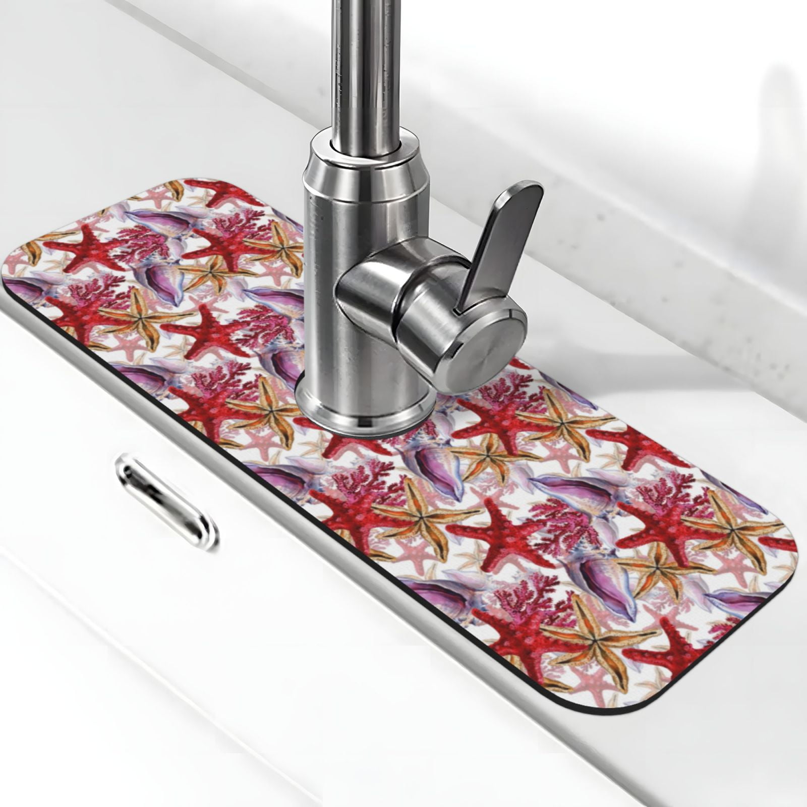 Logiee Coral Reef Print Kitchen Sink Splash Guard Faucet Mat for Splash ...