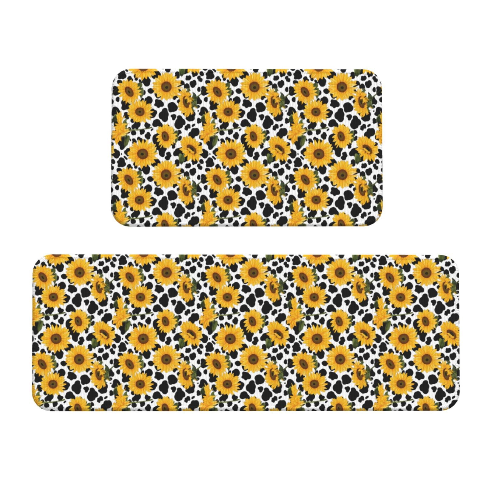 Logiee Cow Print Sunflower Print Kitchen Mats for Floor Sets of 2 ...