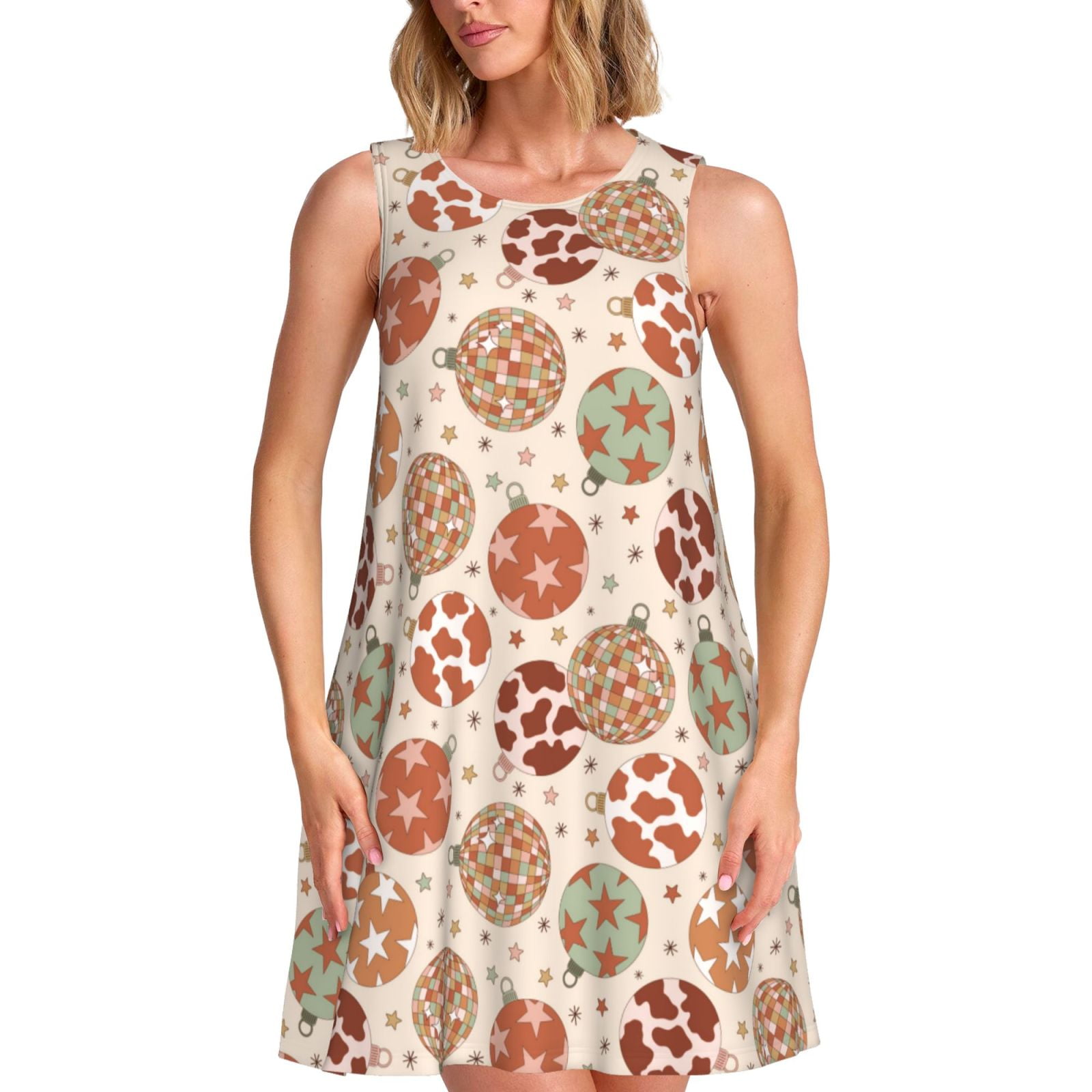 Logiee Cow Spots And Disco Ball Print Summer Dresses for Women,Beach ...