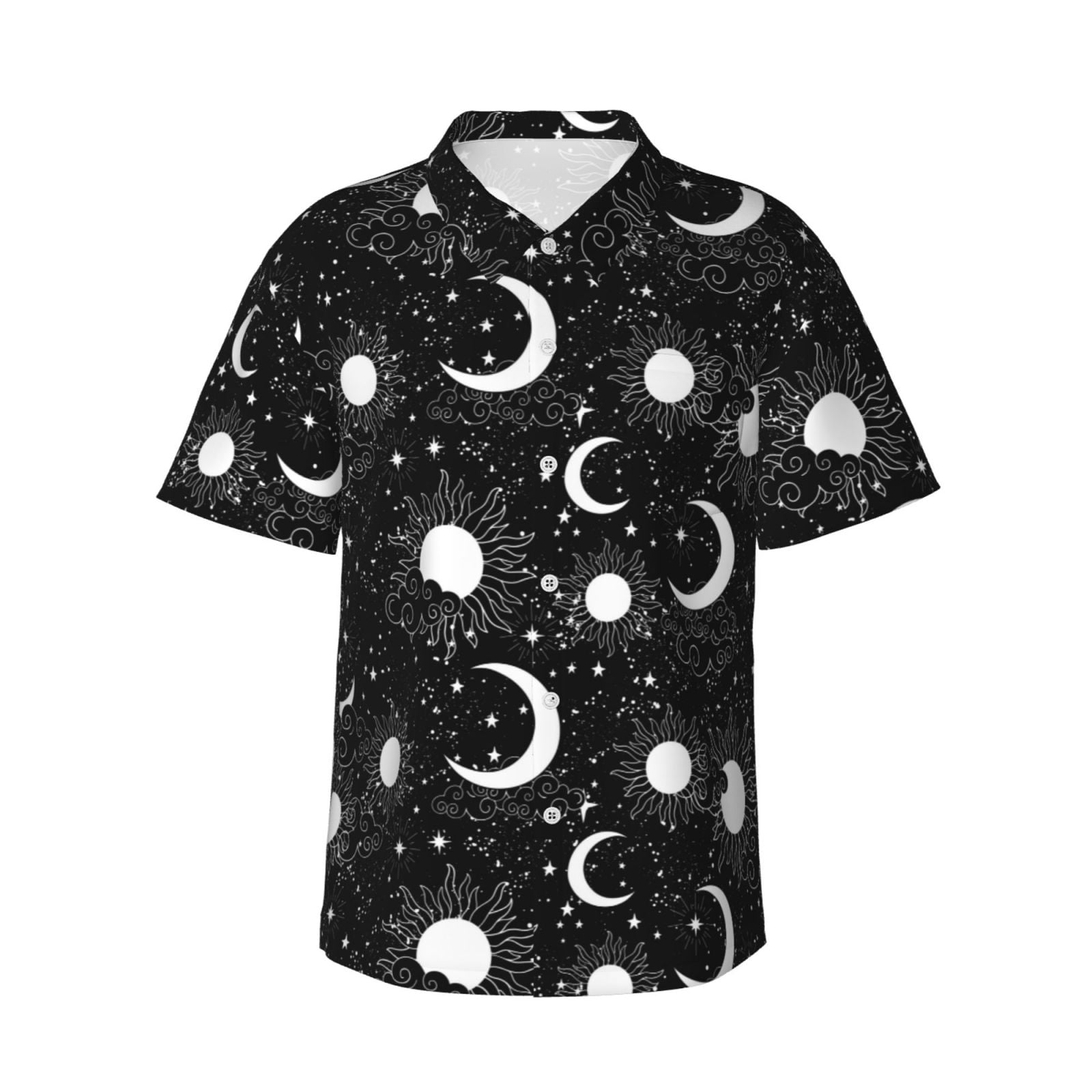 Logiee Crescent and Stars Print Mens Hawaiian Shirts,Loose-Fit Short ...