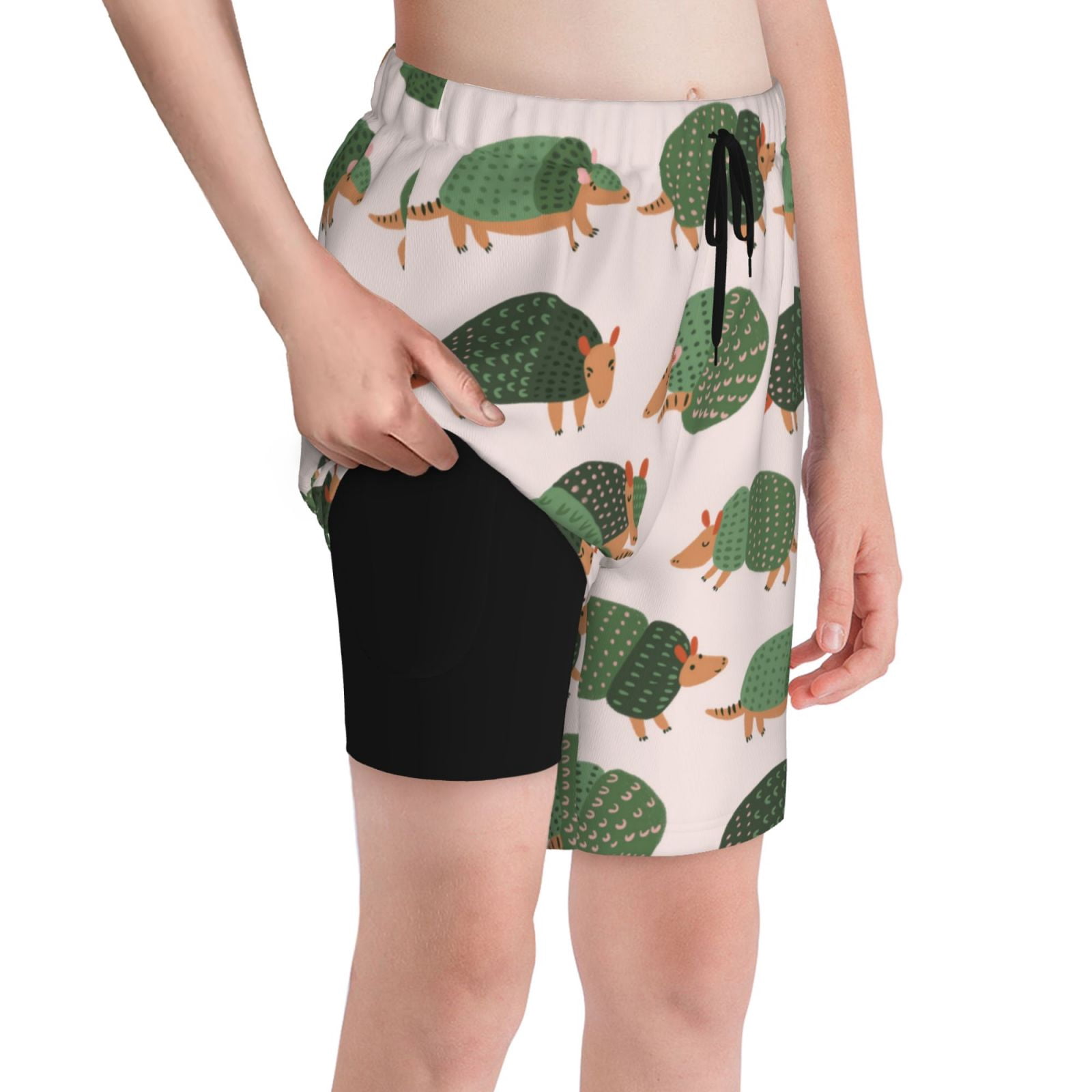 Logiee Cute Armadillo Print Boys Swim Trunks with Compression Liner ...
