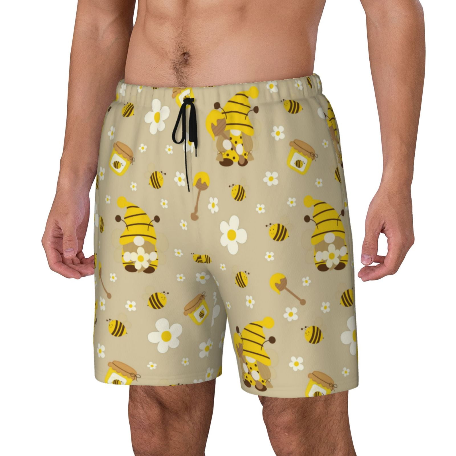 Logiee Cute Bee Gnome 2 Print Men's Swim Trunk,Quick Dry Board Shorts ...