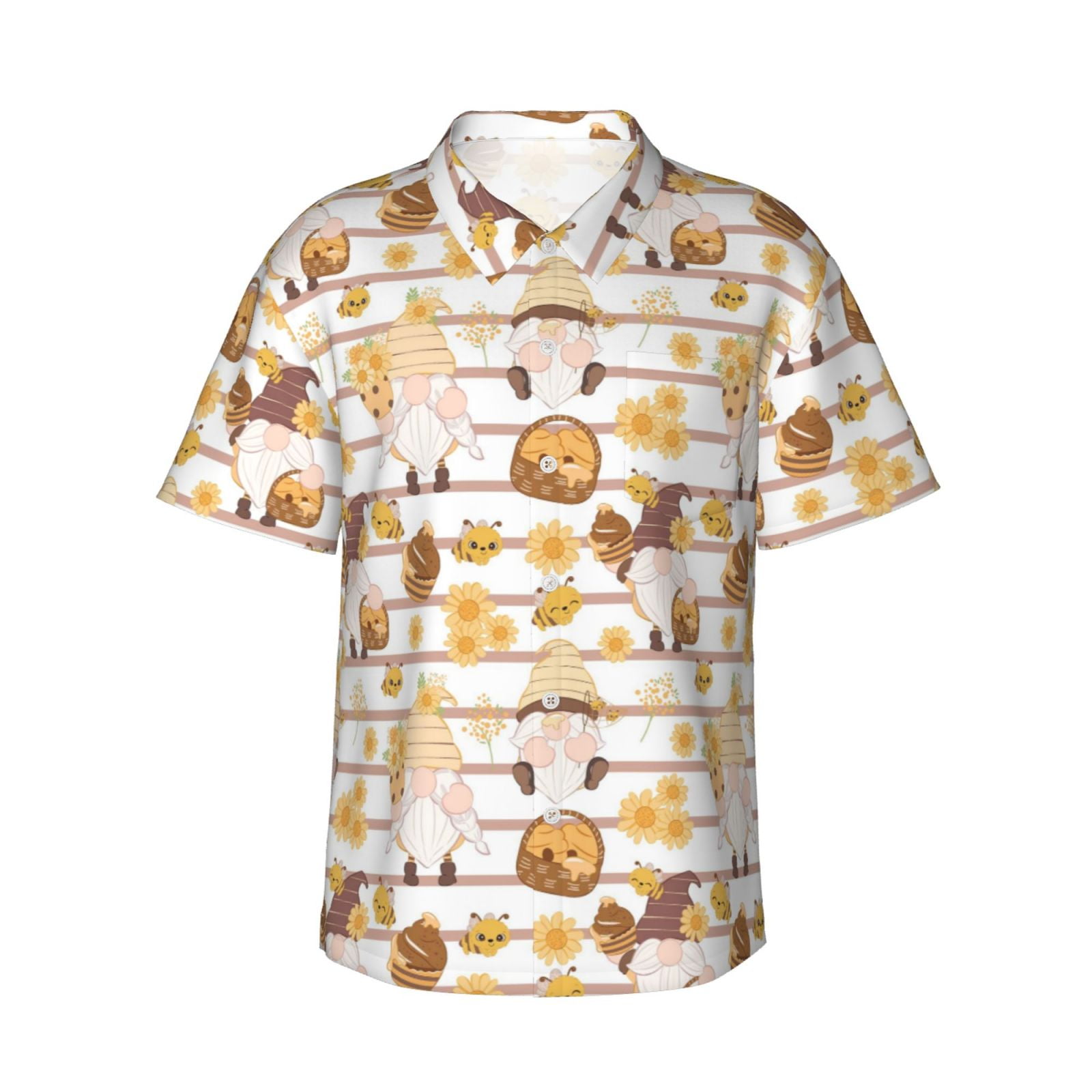 Logiee Cute Bee Gnome2 Print Mens Hawaiian Shirts,Loose-Fit Short ...
