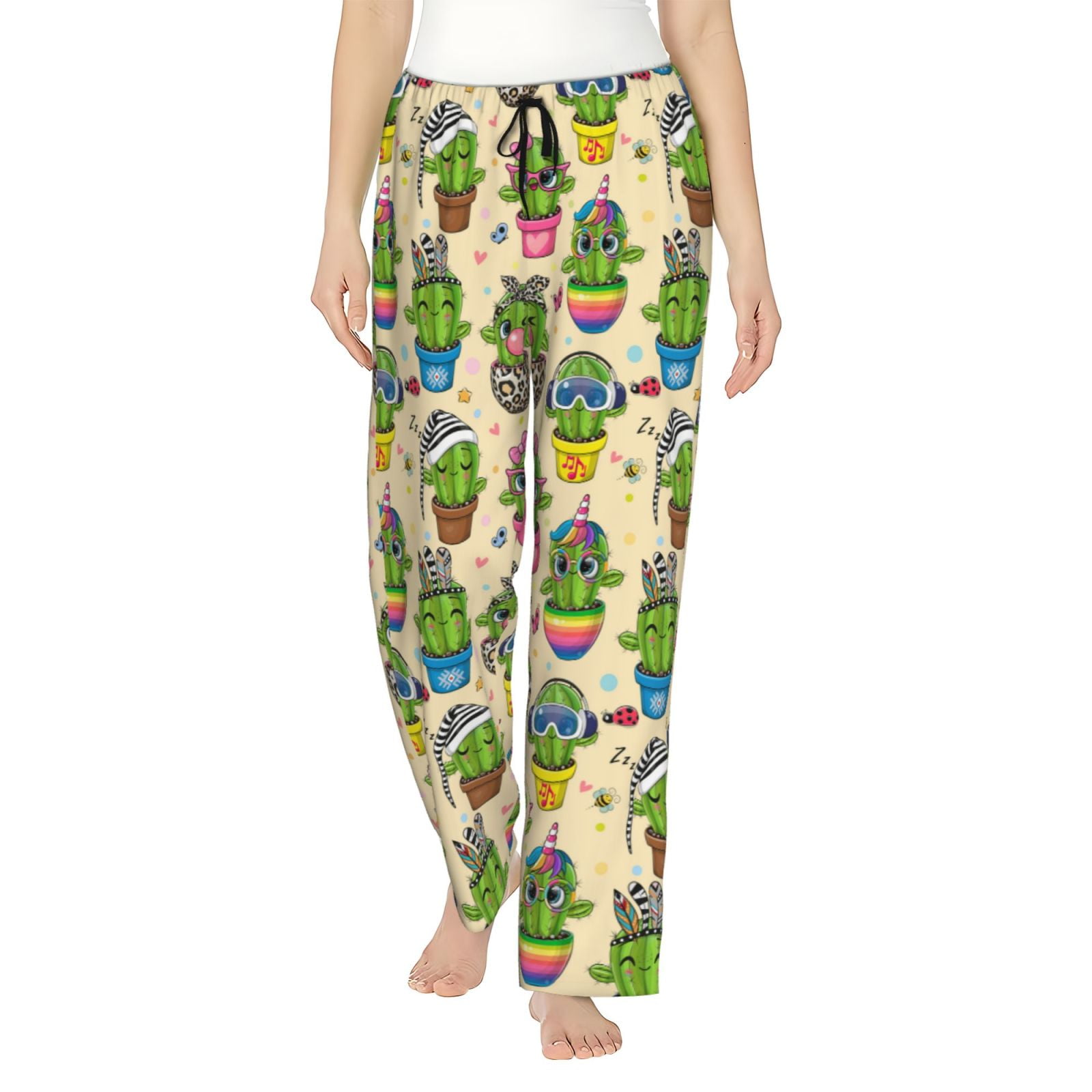 Logiee Cute Cartoon Cactus Print Women Pajama Pants,Comfy Pj Bottom ...