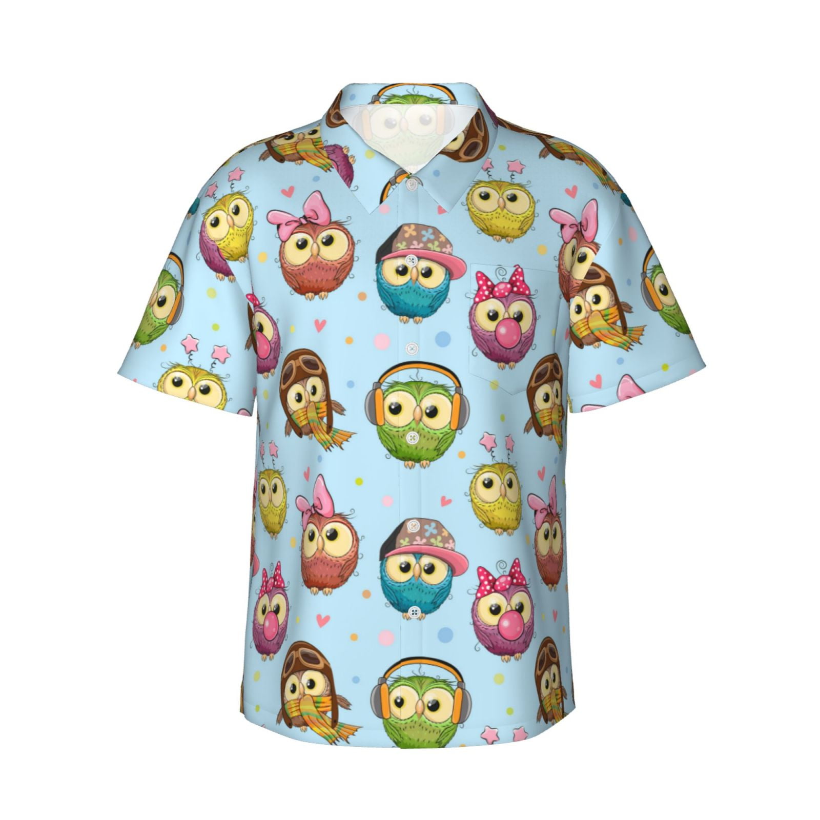 Logiee Cute Cartoon Owls 3 Print Mens Hawaiian Shirts,Loose-Fit Short ...