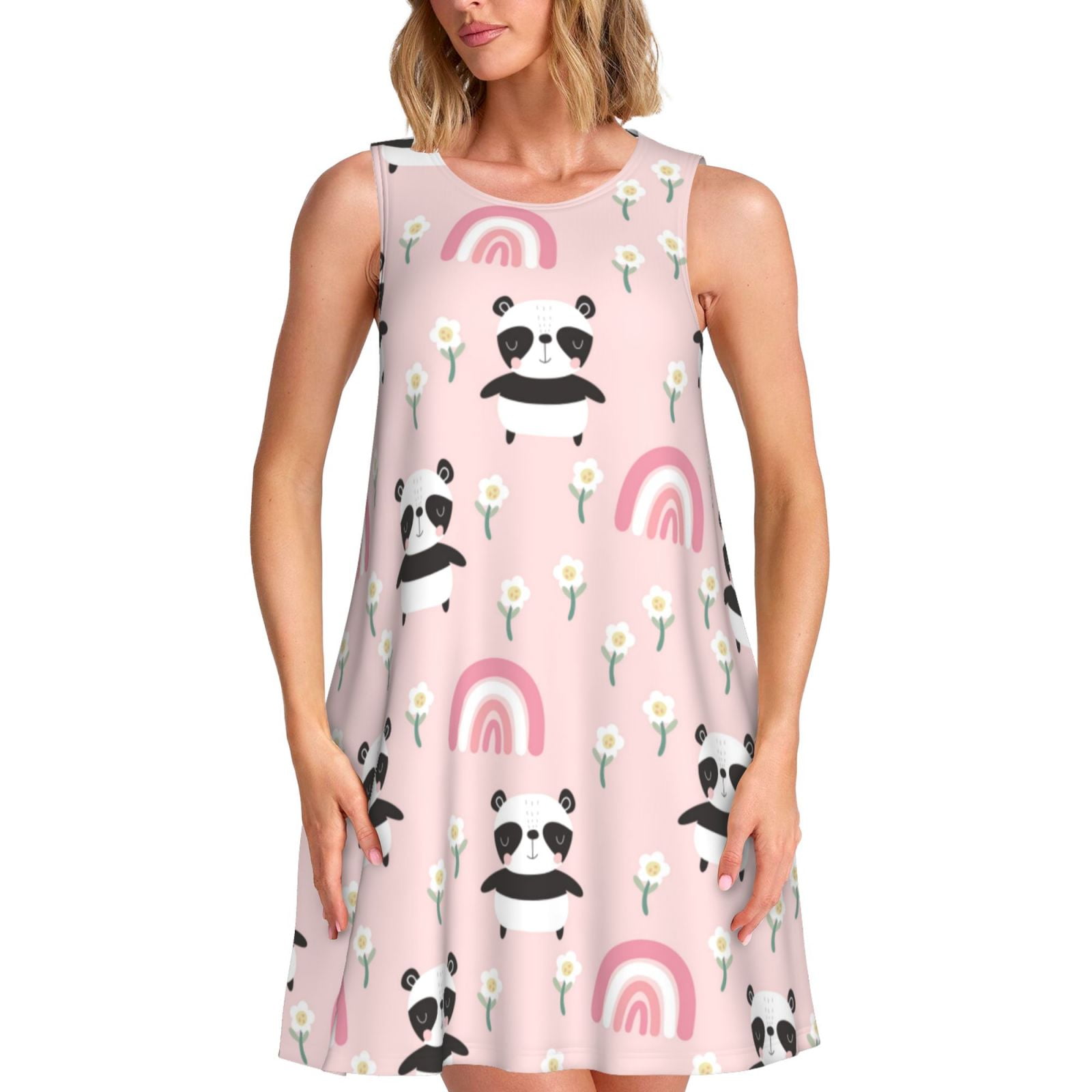 Logiee Cute Cartoon Panda Print Summer Dresses for Women,Beach ...