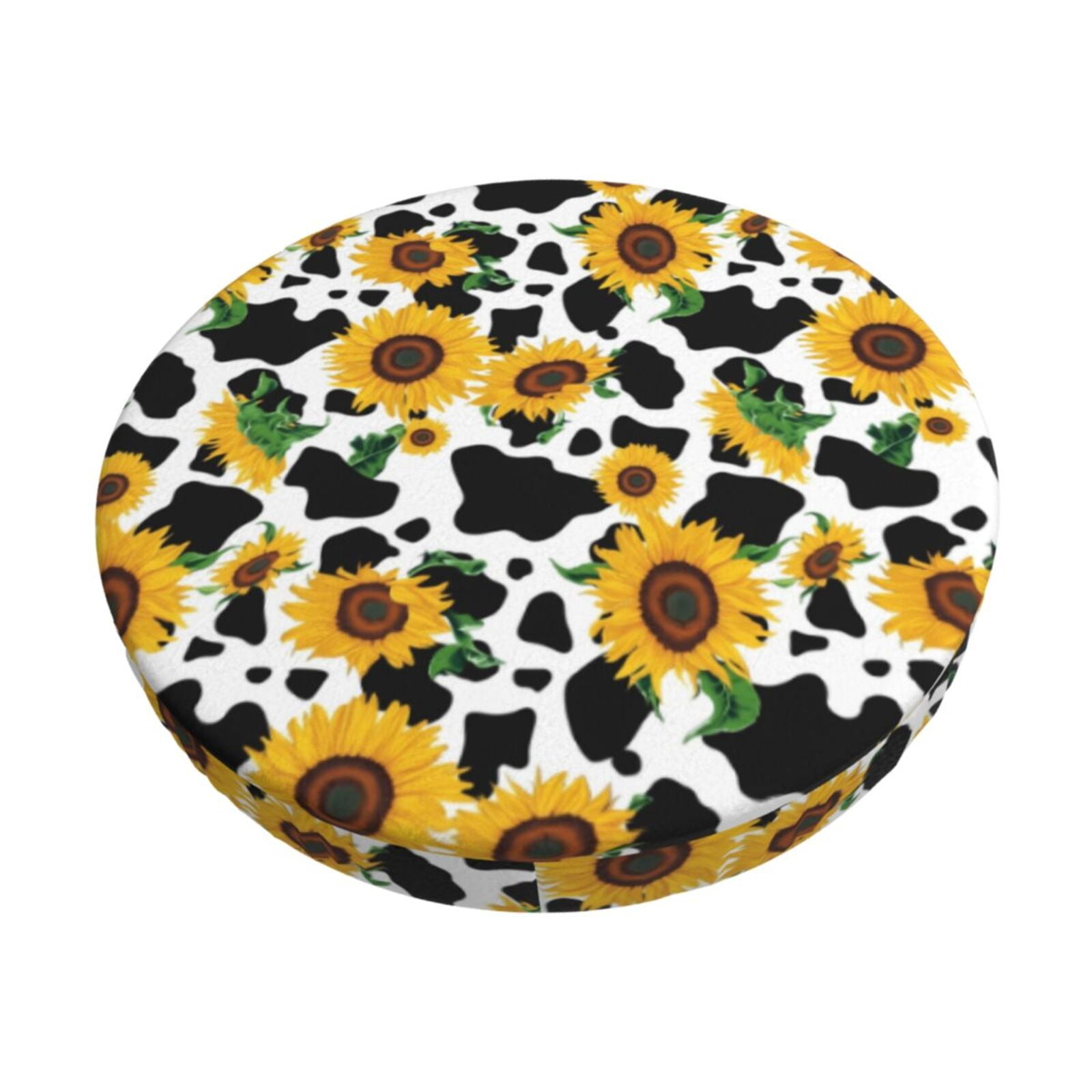 Logiee Cute Cow Print Sunflower D Print Stool Covers Round,Bar Stool ...