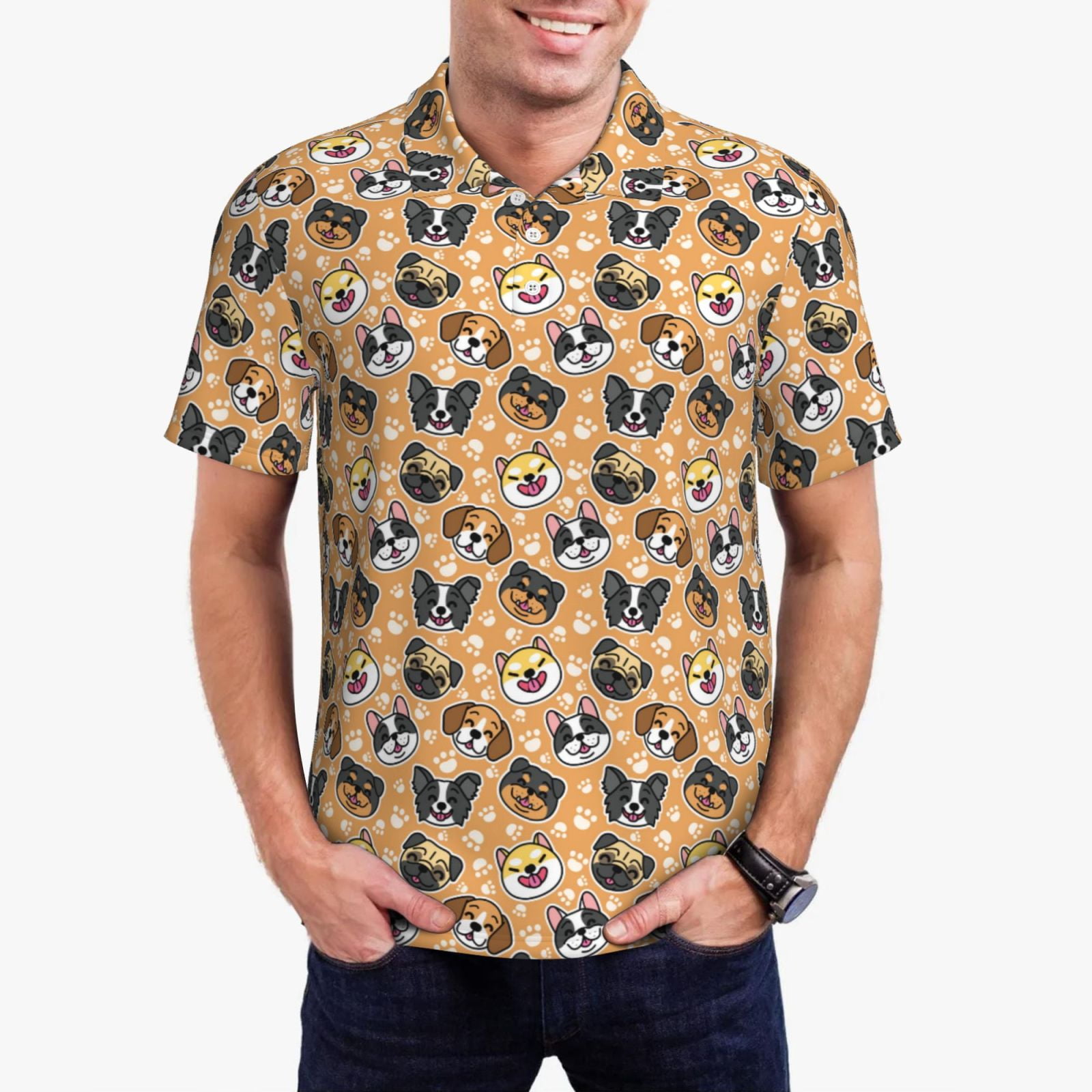 Logiee Cute Dogs Head Print Mens Polo Shirts,Mens Golf Polo Shirts ...