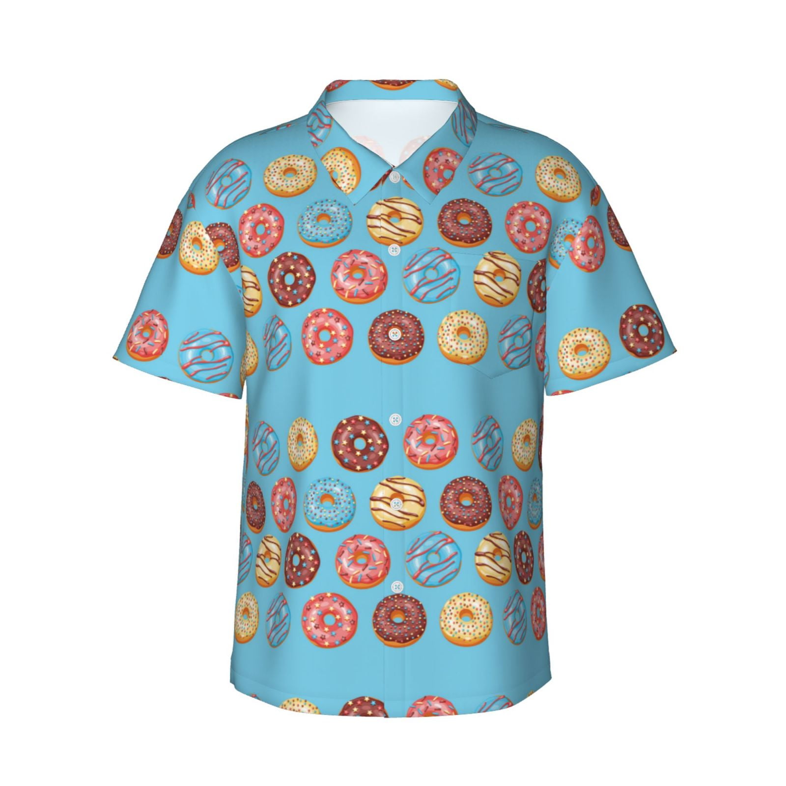 Logiee Cute Donut Print Mens Hawaiian Shirts,Loose-Fit Short Sleeve ...