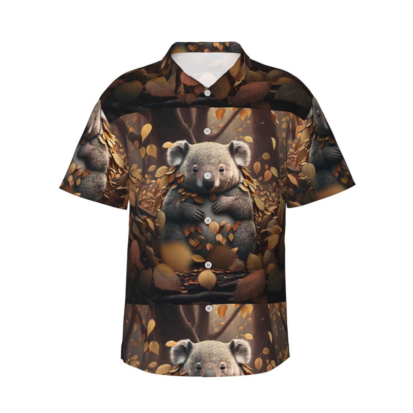 Logiee Cute Fallen Leaf Koala Print Mens Hawaiian Shirts,Loose-Fit ...