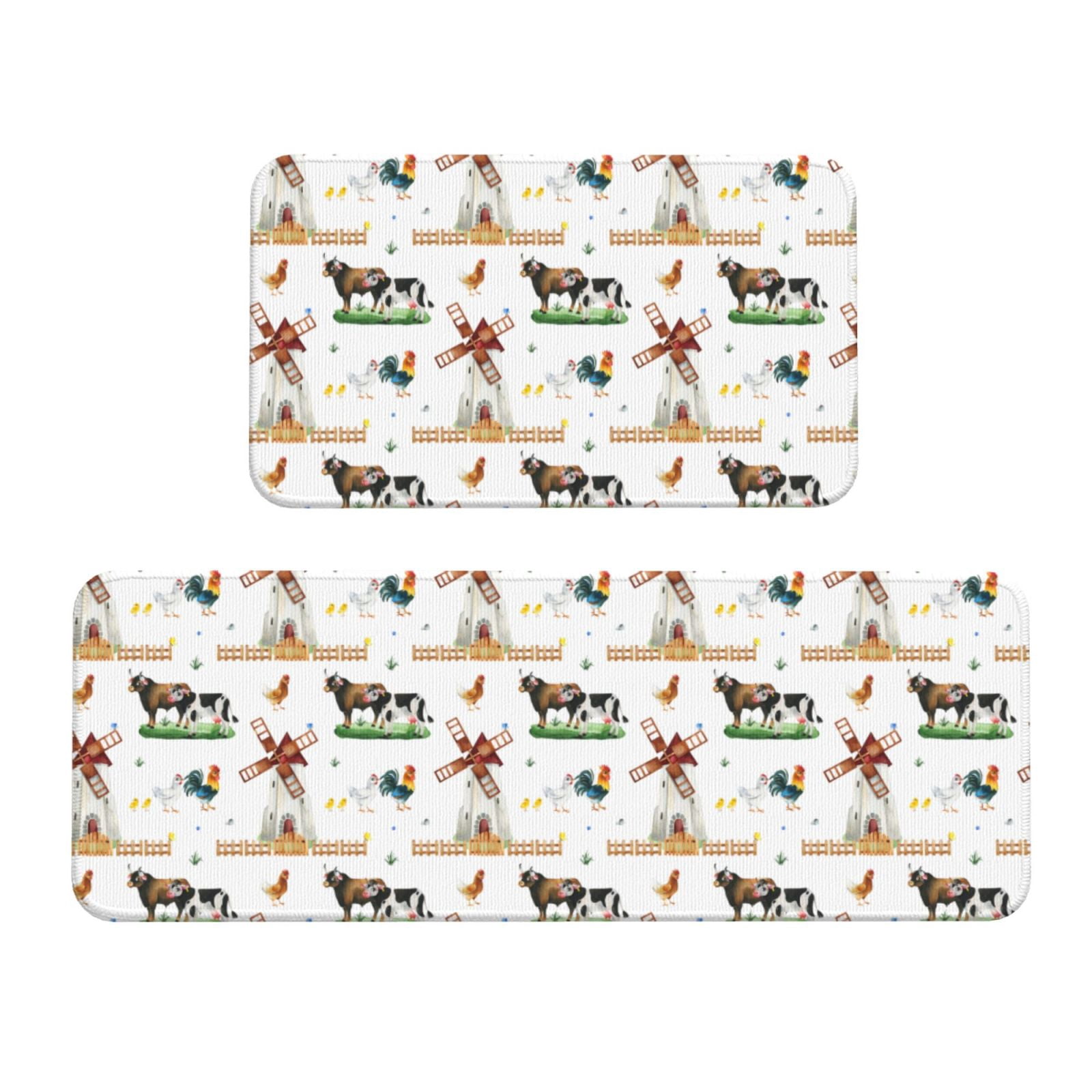 Logiee Cute Farm Print Kitchen Mats for Floor Sets of 2,Waterproof ...