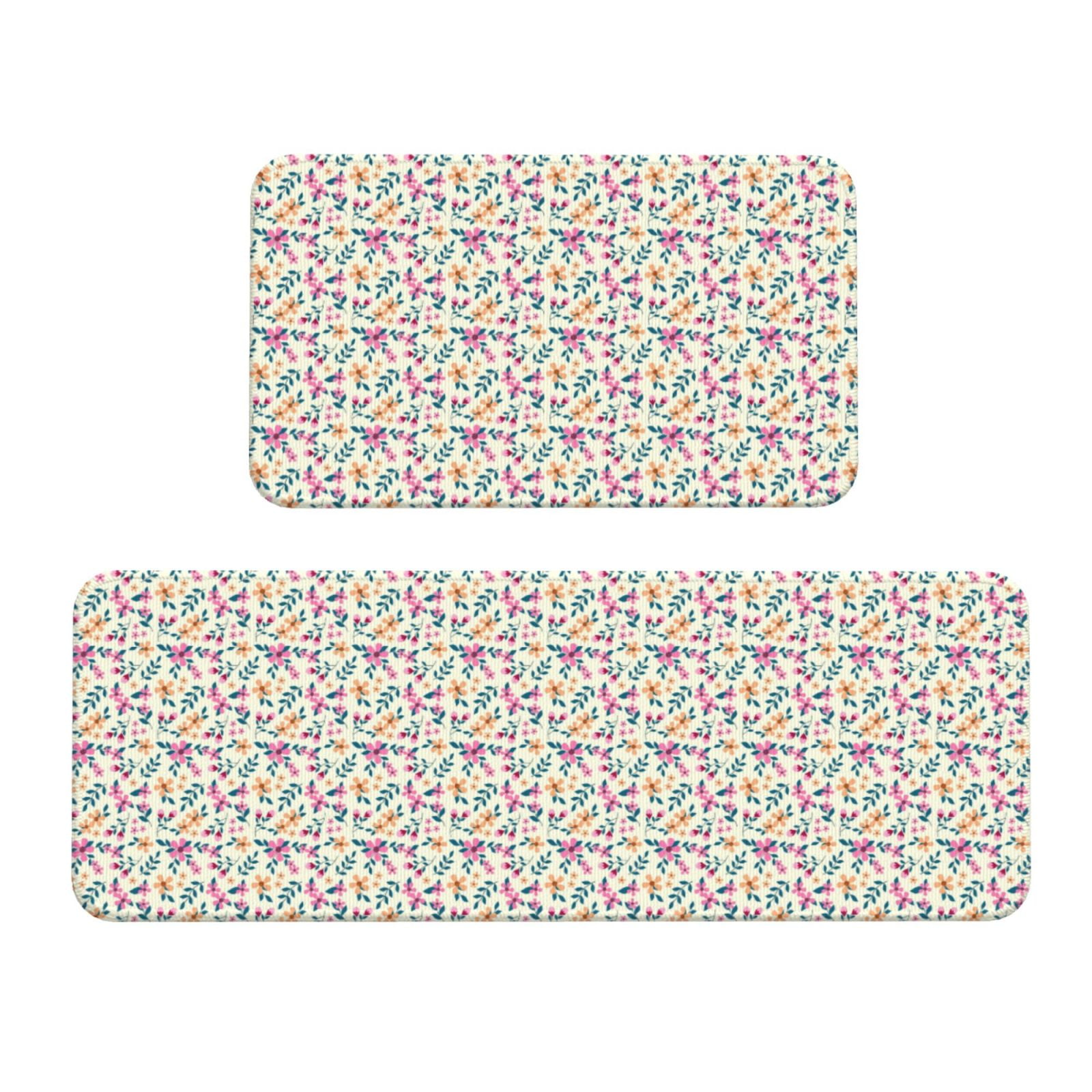 Logiee Cute Flower Print Kitchen Mats for Floor Sets of 2,Waterproof ...