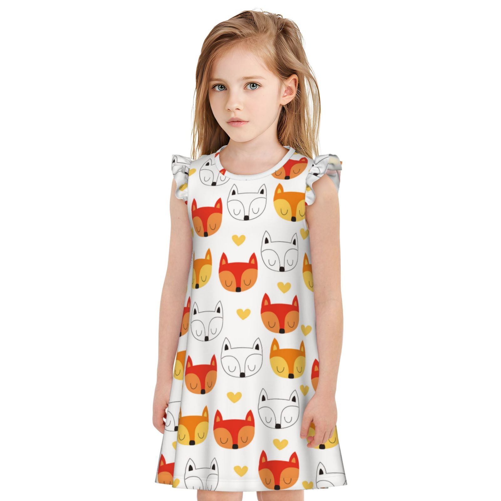 Logiee Cute Fox with Heart Print Girls Nightgowns,Casual Dress Flutter ...