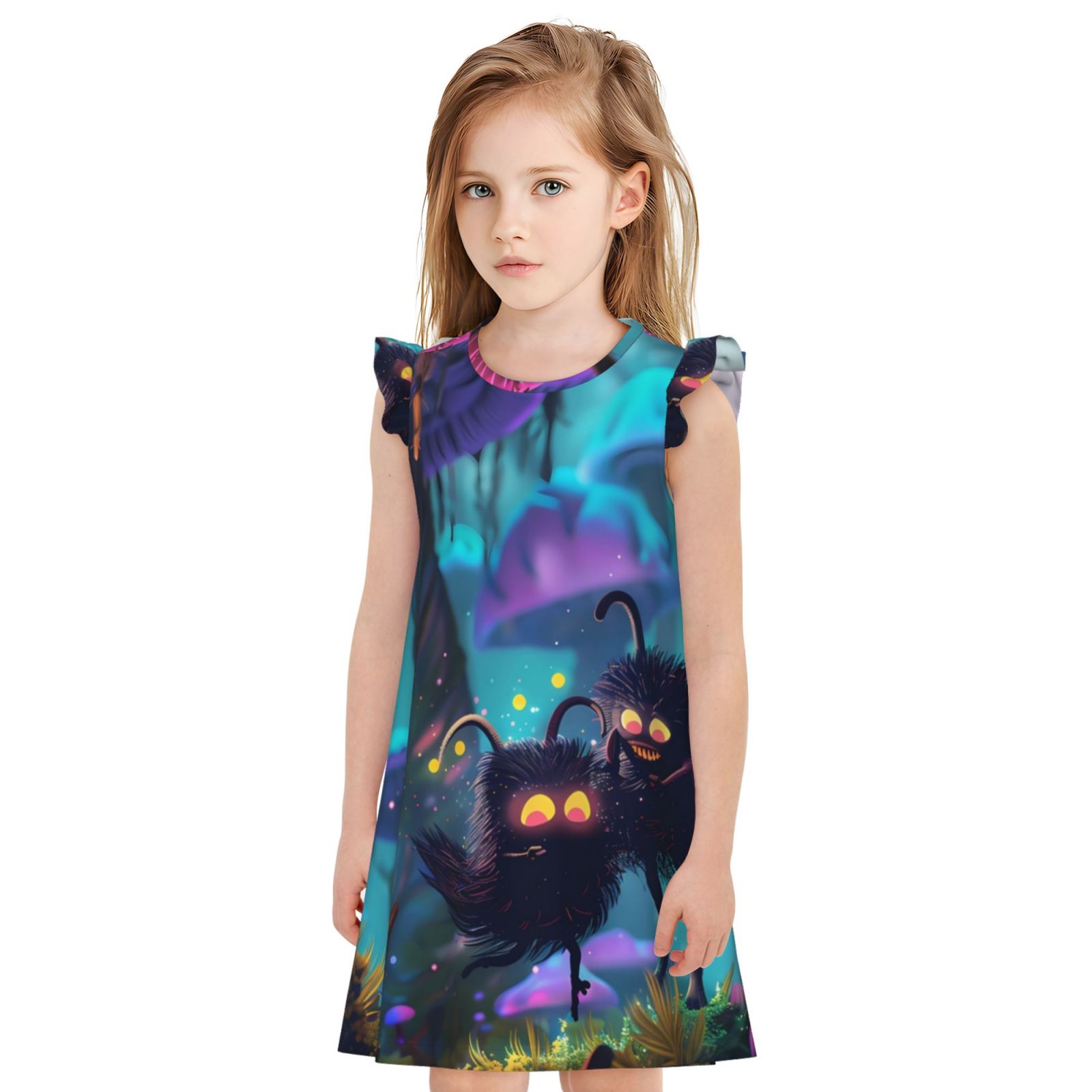Logiee Cute Fuzzy Fantasy Creatures Print Girls Nightgowns,Casual Dress ...