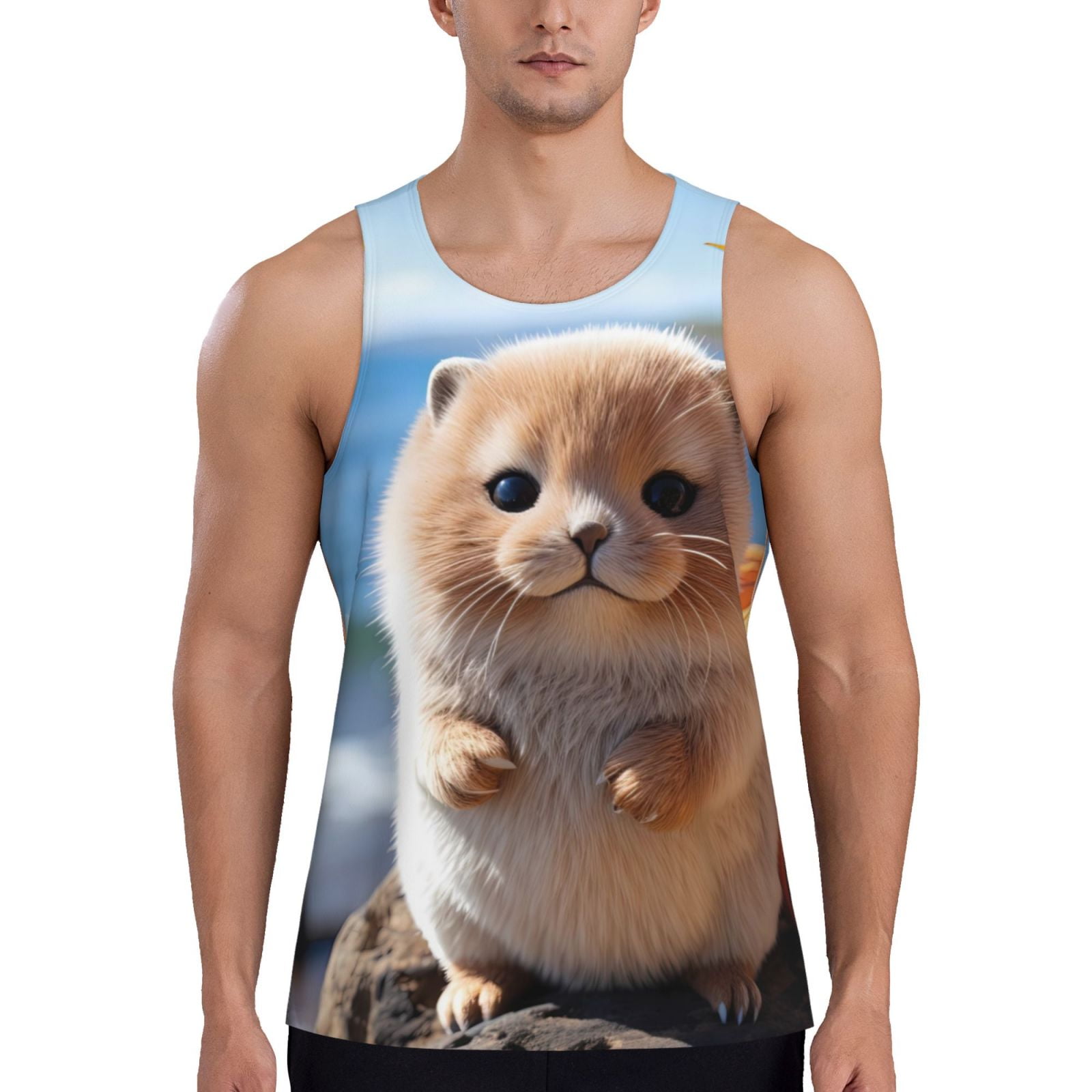 Logiee Cute Guinea Pig Sea Print Men's Workout Tank Top,Quick Dry ...