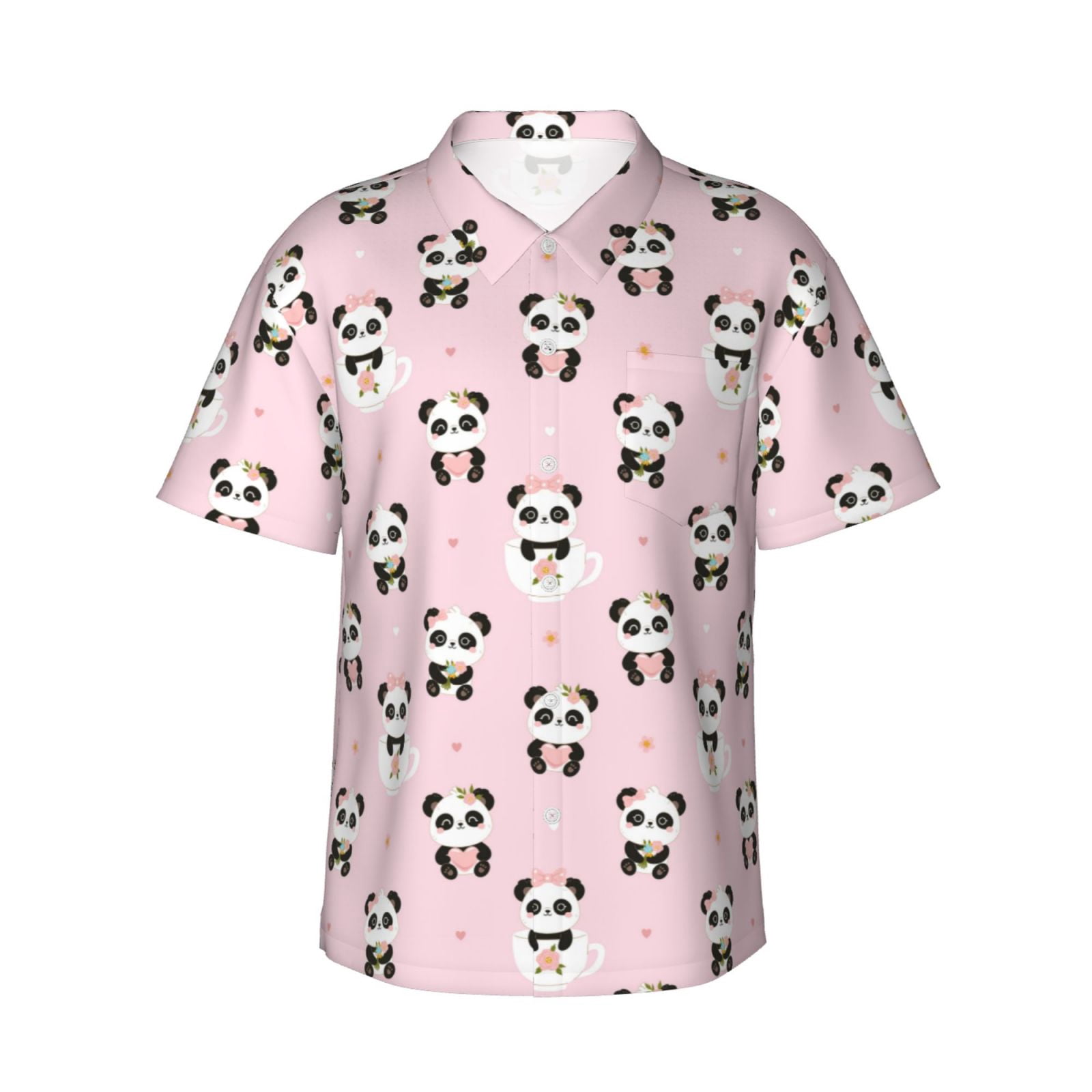 Logiee Cute Kawaii Panda Print Mens Hawaiian Shirts,Loose-Fit Short ...