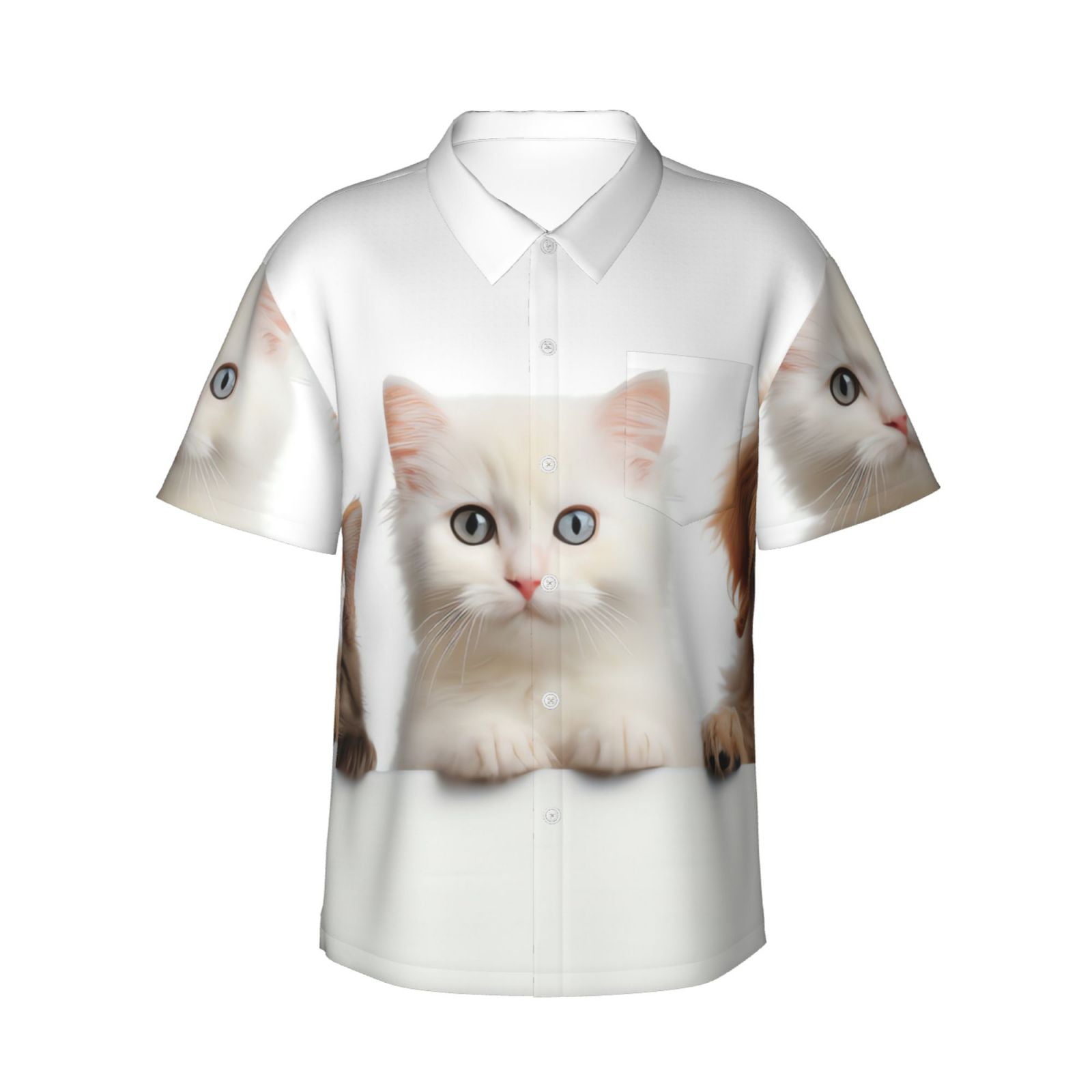Logiee Cute Kittens And Puppy Print Mens Hawaiian Shirts,Loose-Fit ...