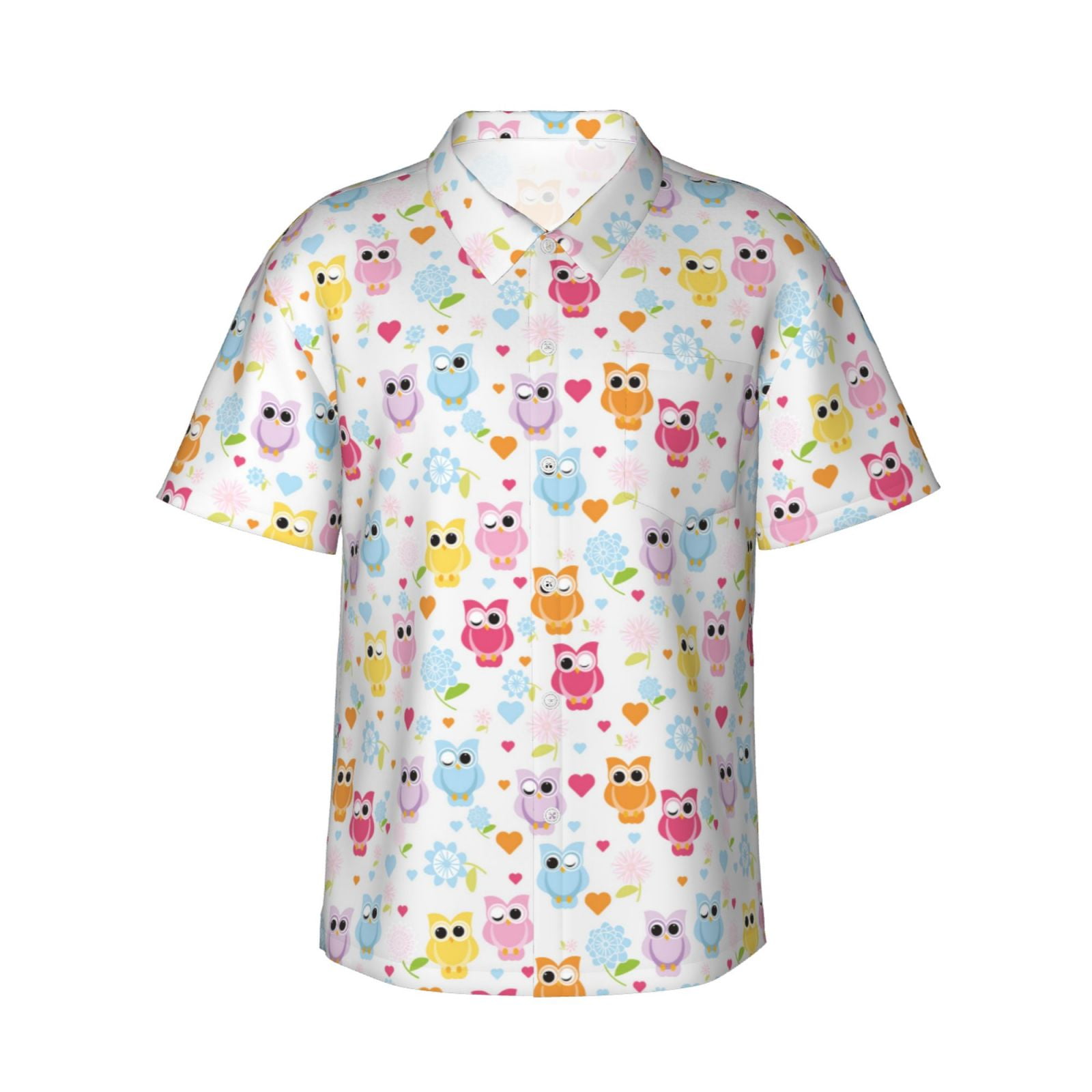 Logiee Cute Owl Print Mens Hawaiian Shirts,Loose-Fit Short Sleeve ...
