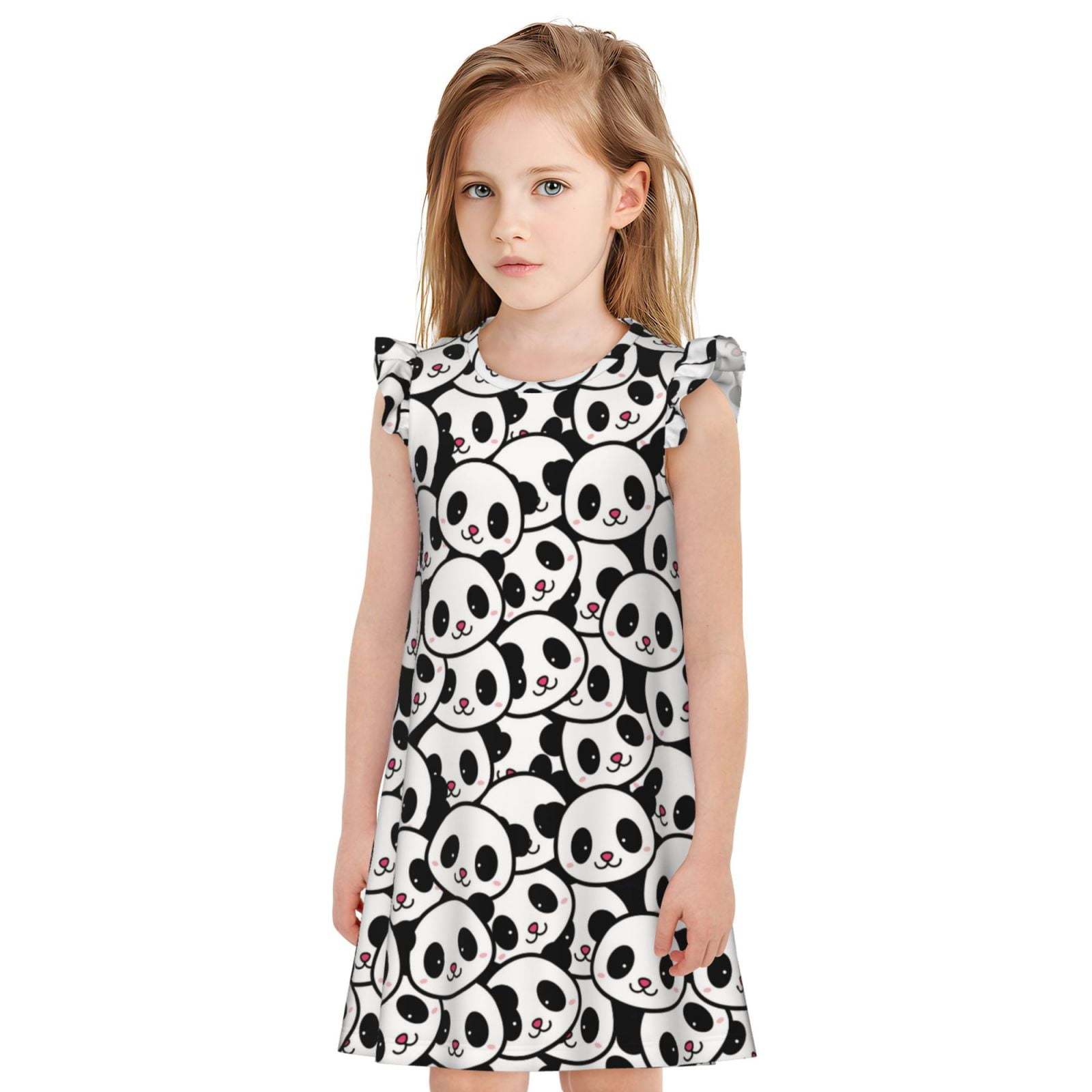 Logiee Cute Panda Print Girls Nightgowns,Casual Dress Flutter,Short Sleeves Nightdress,Girls's ...
