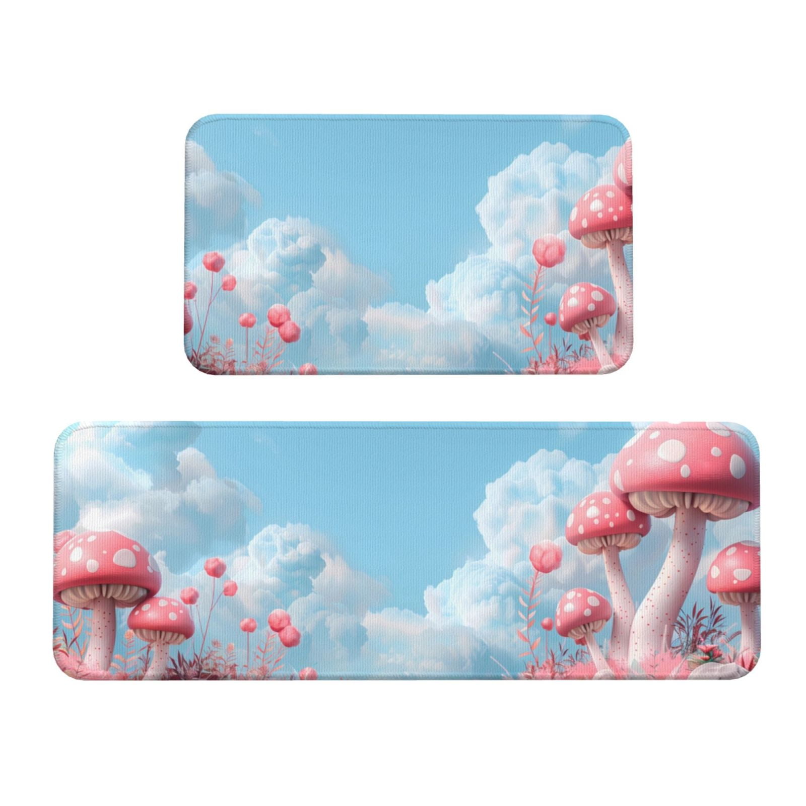Logiee Cute Pink Mushrooms Print Kitchen Mats for Floor Sets of 2 ...