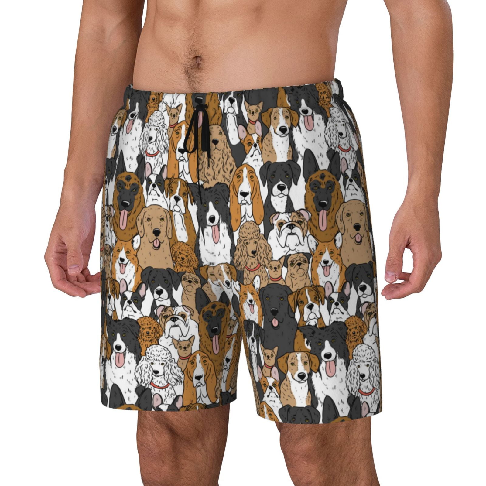 Logiee Cute Puppy Print Men's Swim Trunk,Quick Dry Board Shorts ,Men's ...