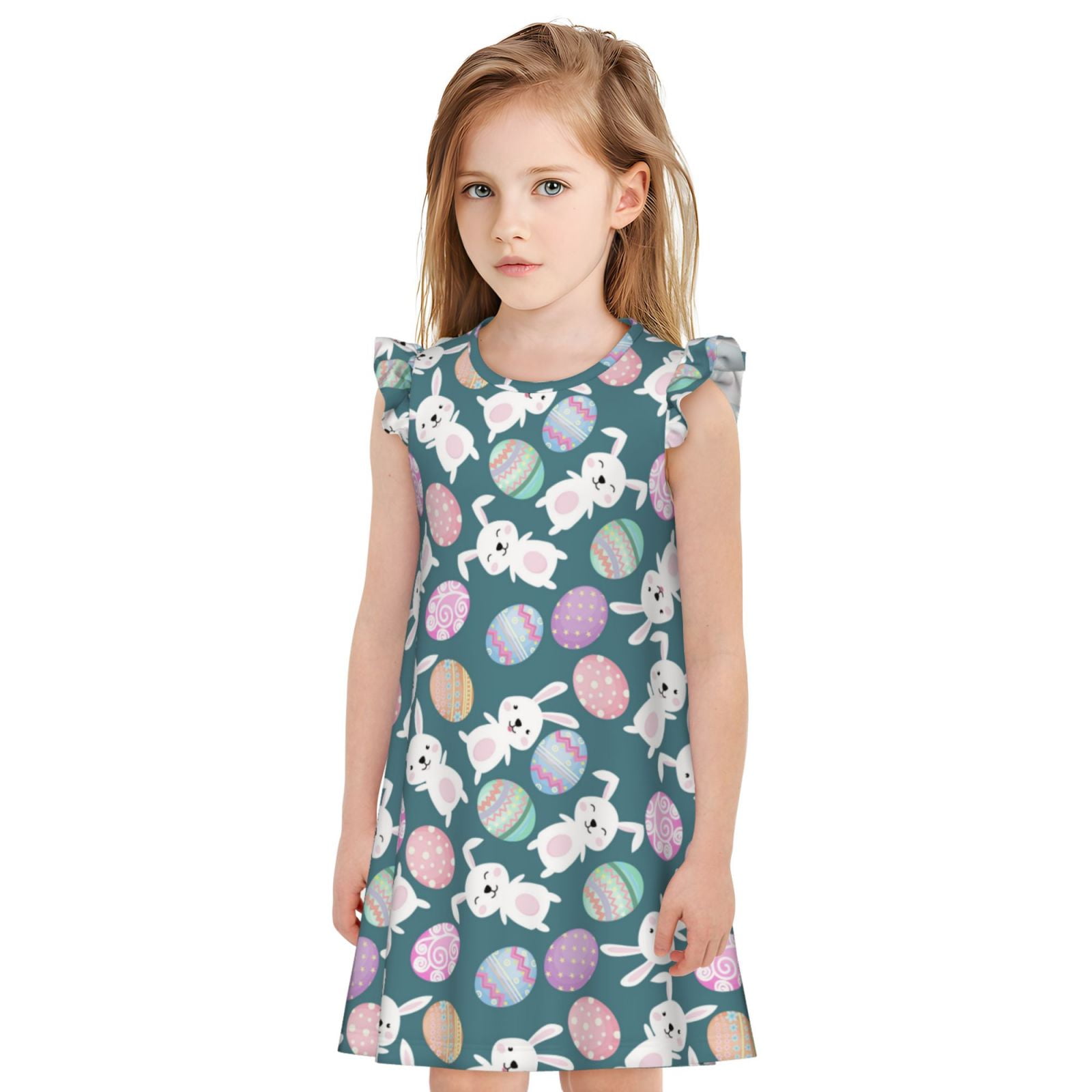 Logiee Cute Rabbit Easter Print Girls Nightgowns,Casual Dress Flutter ...