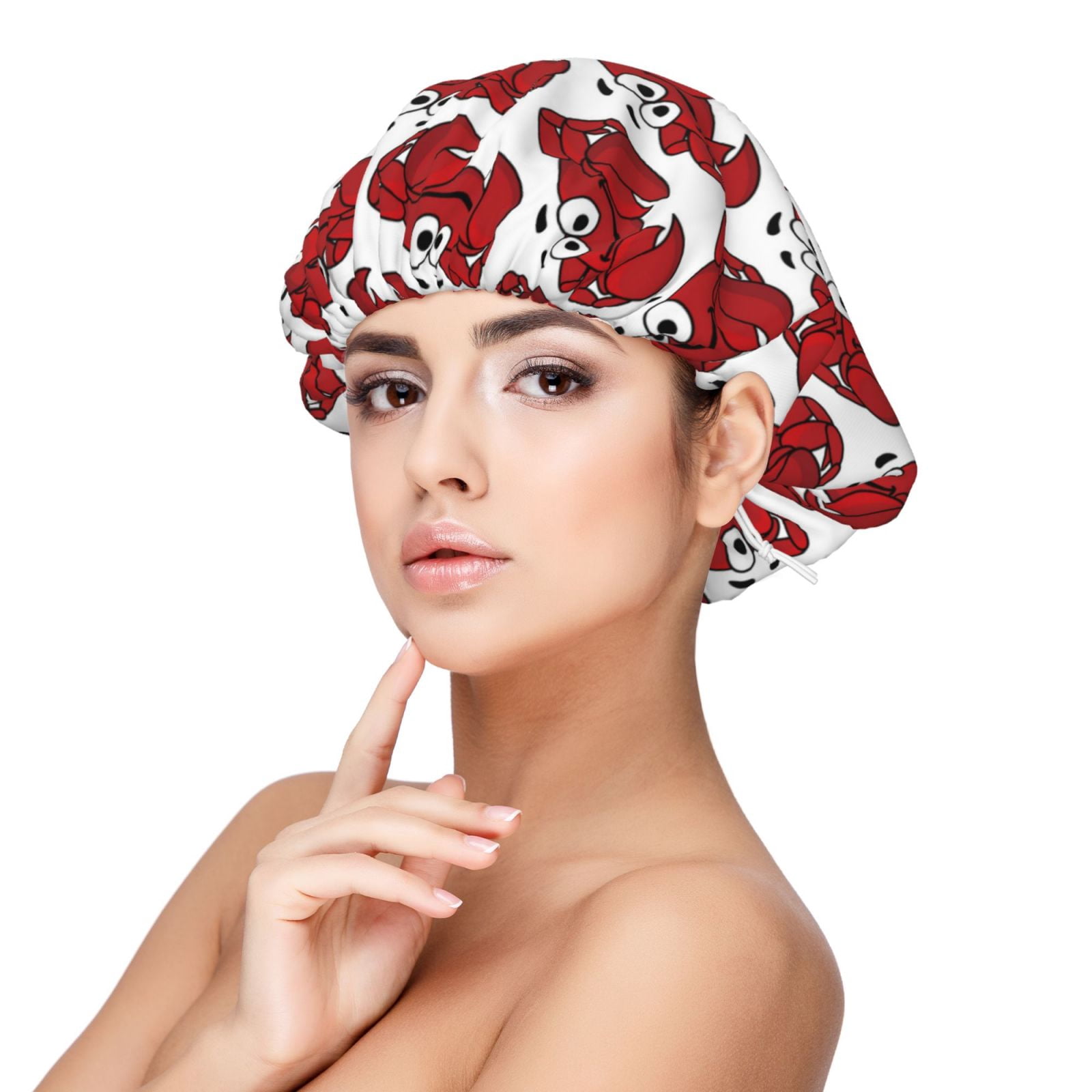 Logiee Cute Red Crab Print Silk Bonnet Satin Bonnet for Sleeping Women ...