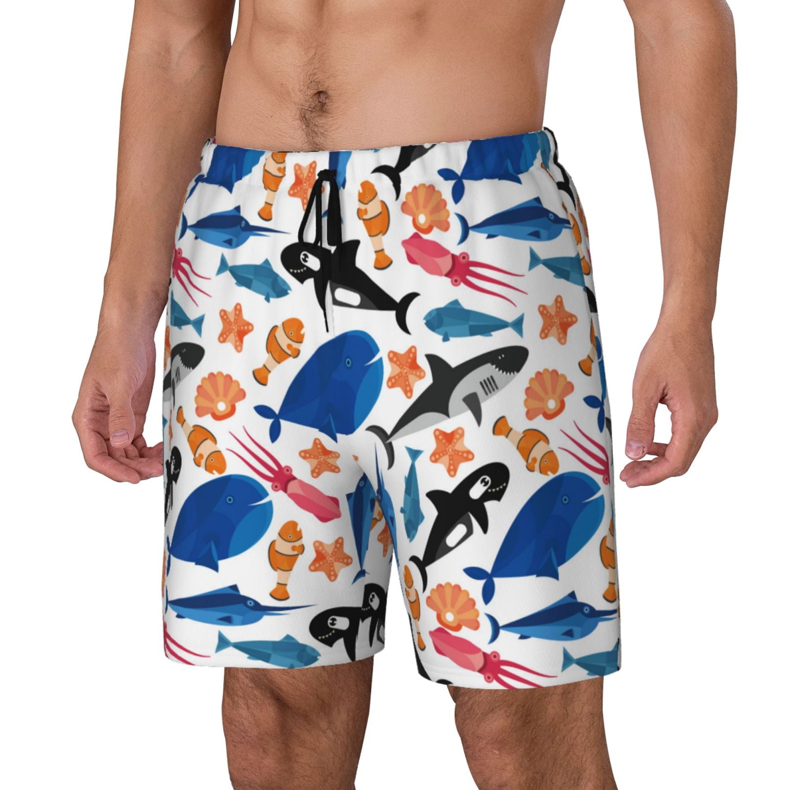 Logiee Cute Sea Animals Print Men's Swim Trunk,Quick Dry Board Shorts ...