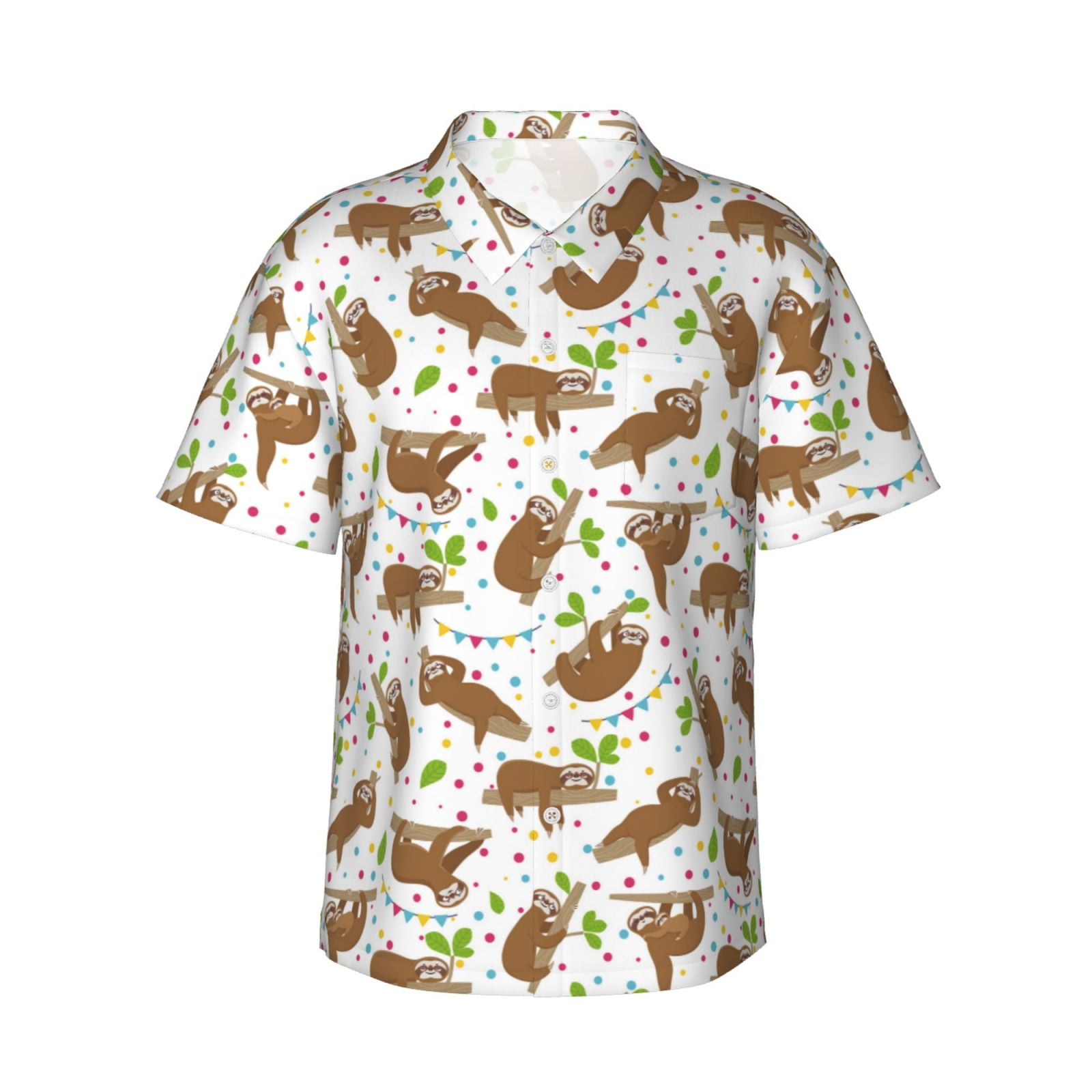 Logiee Cute Sloth Print Mens Hawaiian Shirts,Loose-Fit Short Sleeve ...