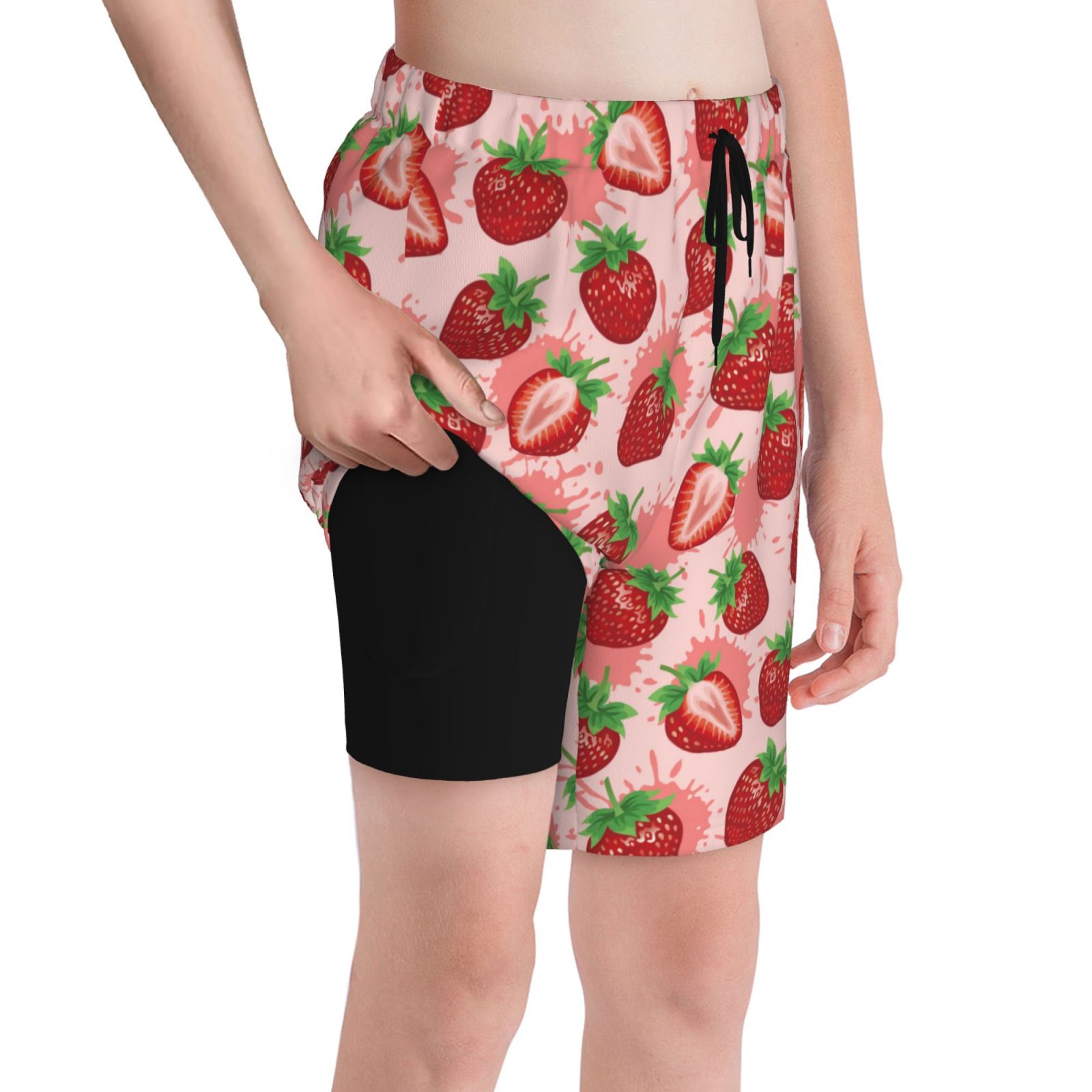 Logiee Cute Strawberry Print Boys Swim Trunks with Compression Liner ...